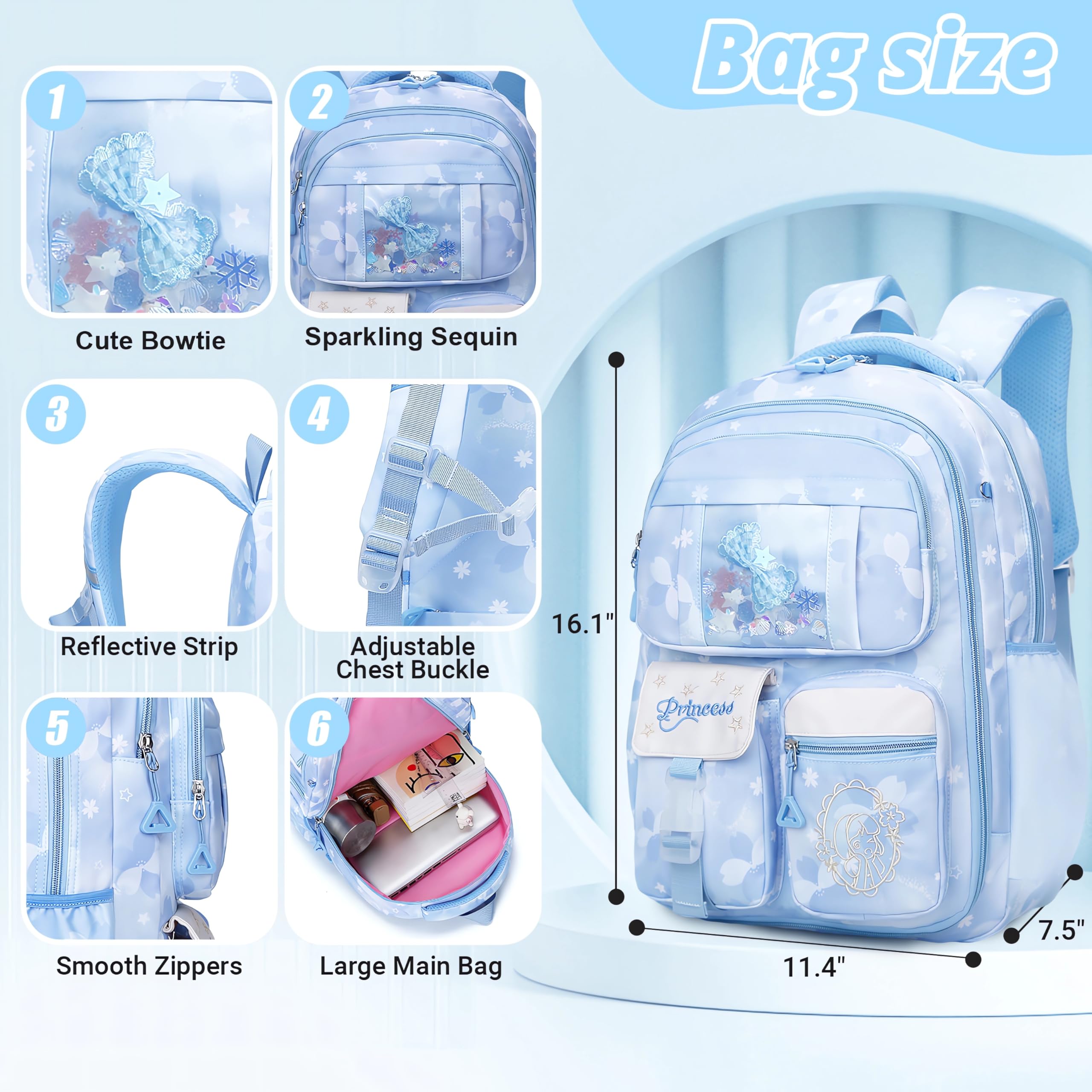 Wraifa Backpack For Girls, Preschool Girl Backpacks Kindergarten Bookbags Elementary Cute School Bags Set with Lunch Bag (Small, Heart Purple)
