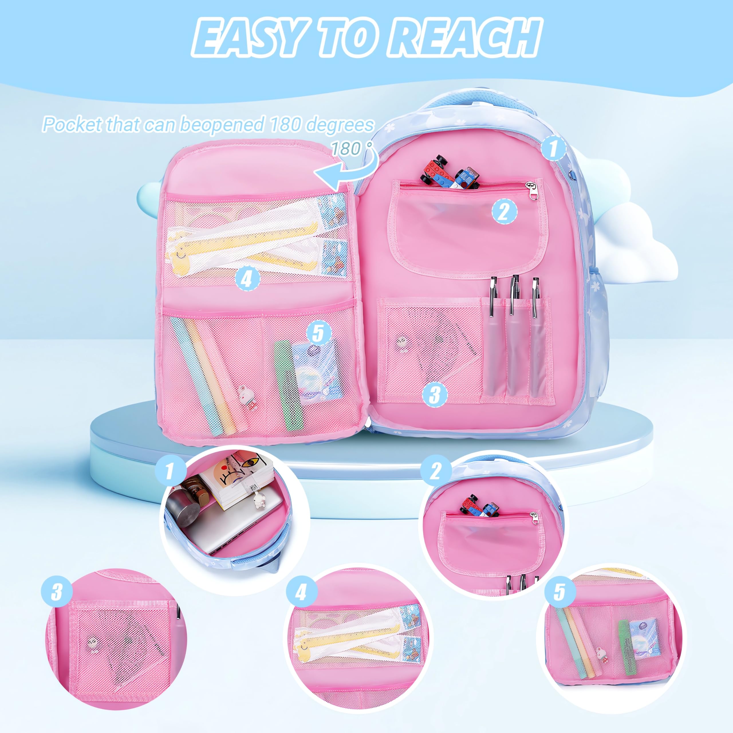 Wraifa Backpack For Girls, Preschool Girl Backpacks Kindergarten Bookbags Elementary Cute School Bags Set with Lunch Bag (Small, Heart Purple)