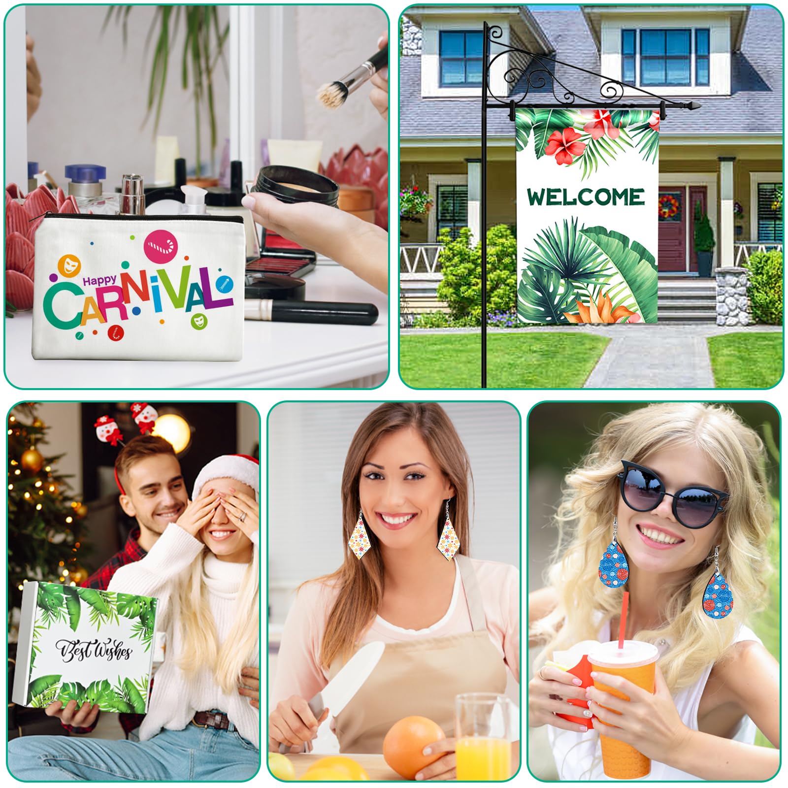 114Pcs Sublimation Blanks Products, Sublimation Blanks Set Including DIY Blank Makeup Bag, Keychain, Earring, Pillow Cover, Mouse Pad, Coaster, Garden Flag for Sublimation Transfer Heat Press Printing