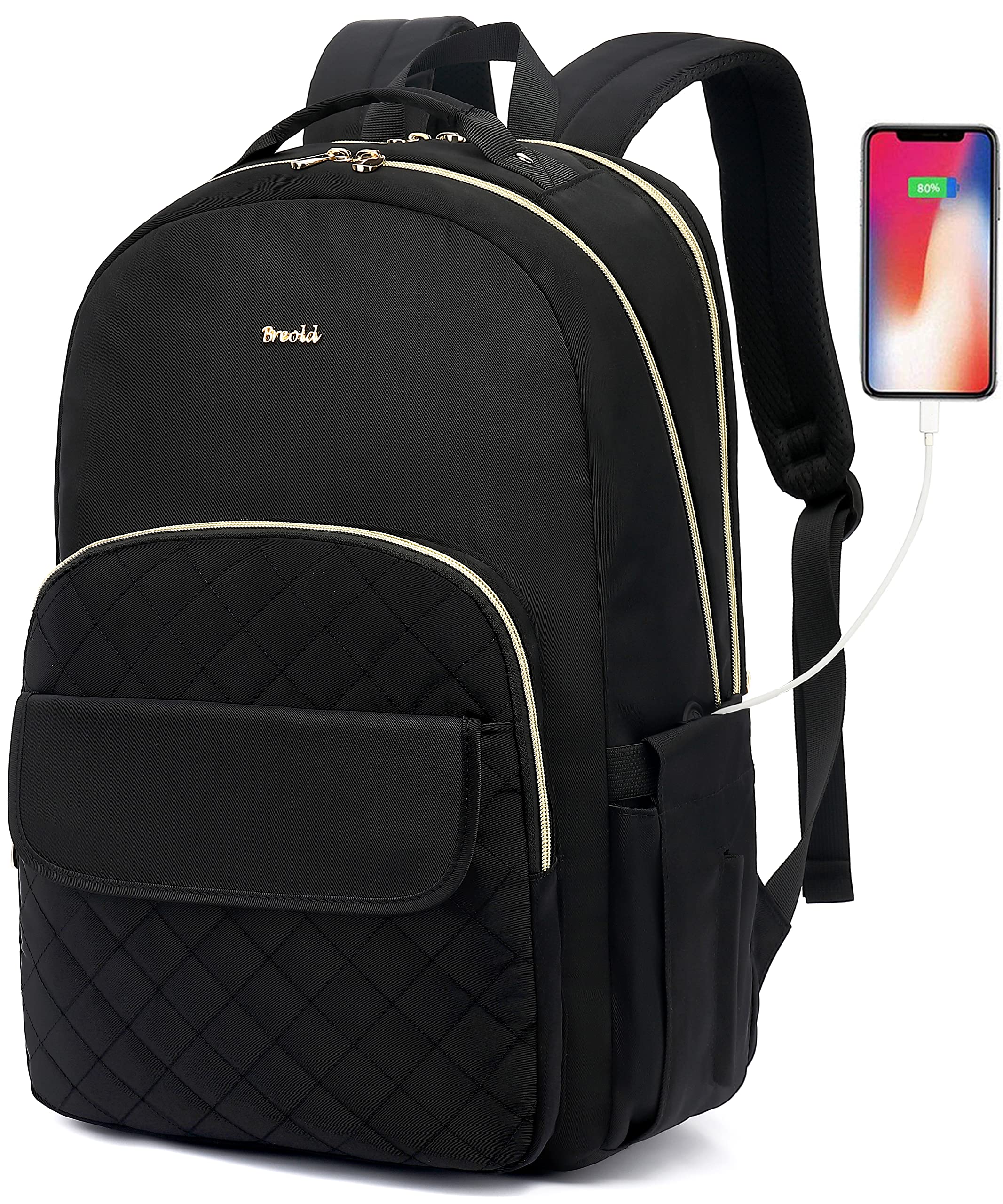 Breold Laptop Backpack for Women Travel Business Backpacks 15.6 inch,College Bookbag Schoolbag for Girls Teacher Backpack Daypack TSA Friendly for School,Black