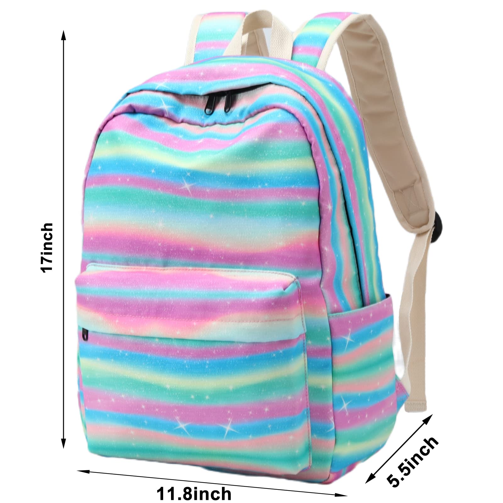 Joyfulife Girls Backpack with Lunch Box Kids School Backpack Bookbags Primary Elementary Student Backpack for Girls Set Rainbow