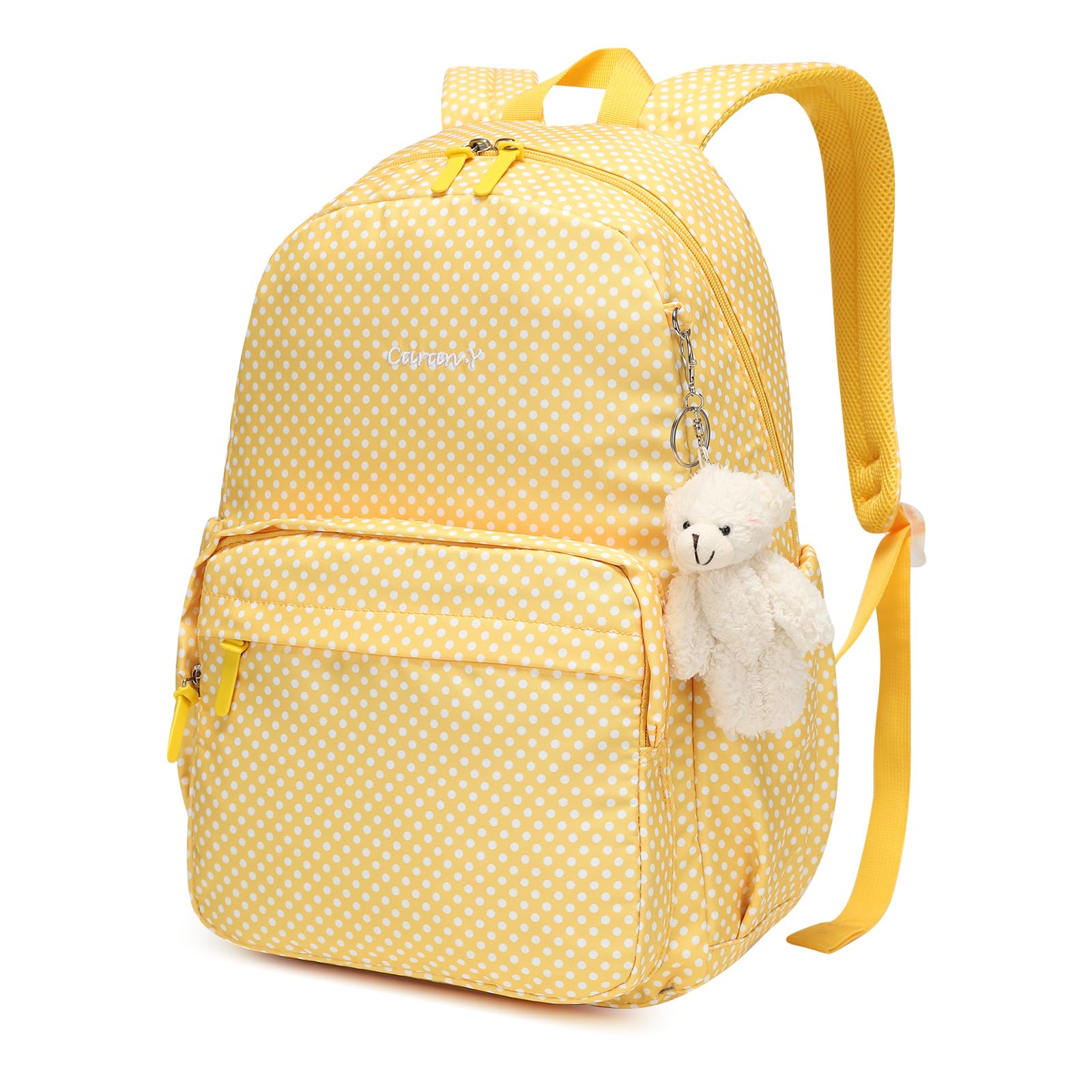 Backpack for Girls, Kids Backpack, Waterproof Large Space School Backpacks for Teen Girls, with Hairball Pendant, suitable for Travel and School (Yellow)