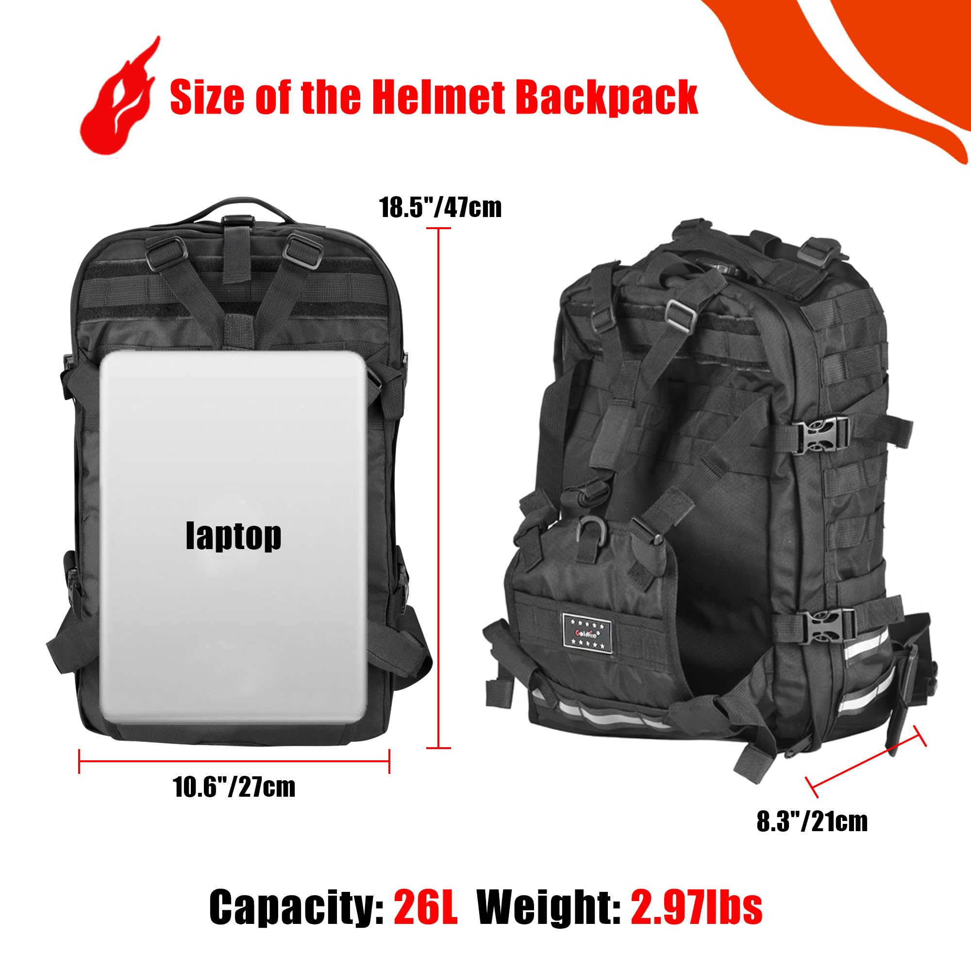 Goldfire Large Capacity Motorcycle Cycling Riding Helmet Backpack Military Helmet Molle Storage Bag ,Waterproof Tactical Backpack for Men