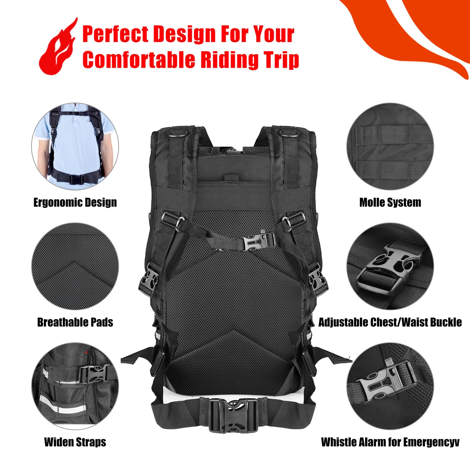 Goldfire Large Capacity Motorcycle Cycling Riding Helmet Backpack Military Helmet Molle Storage Bag ,Waterproof Tactical Backpack for Men