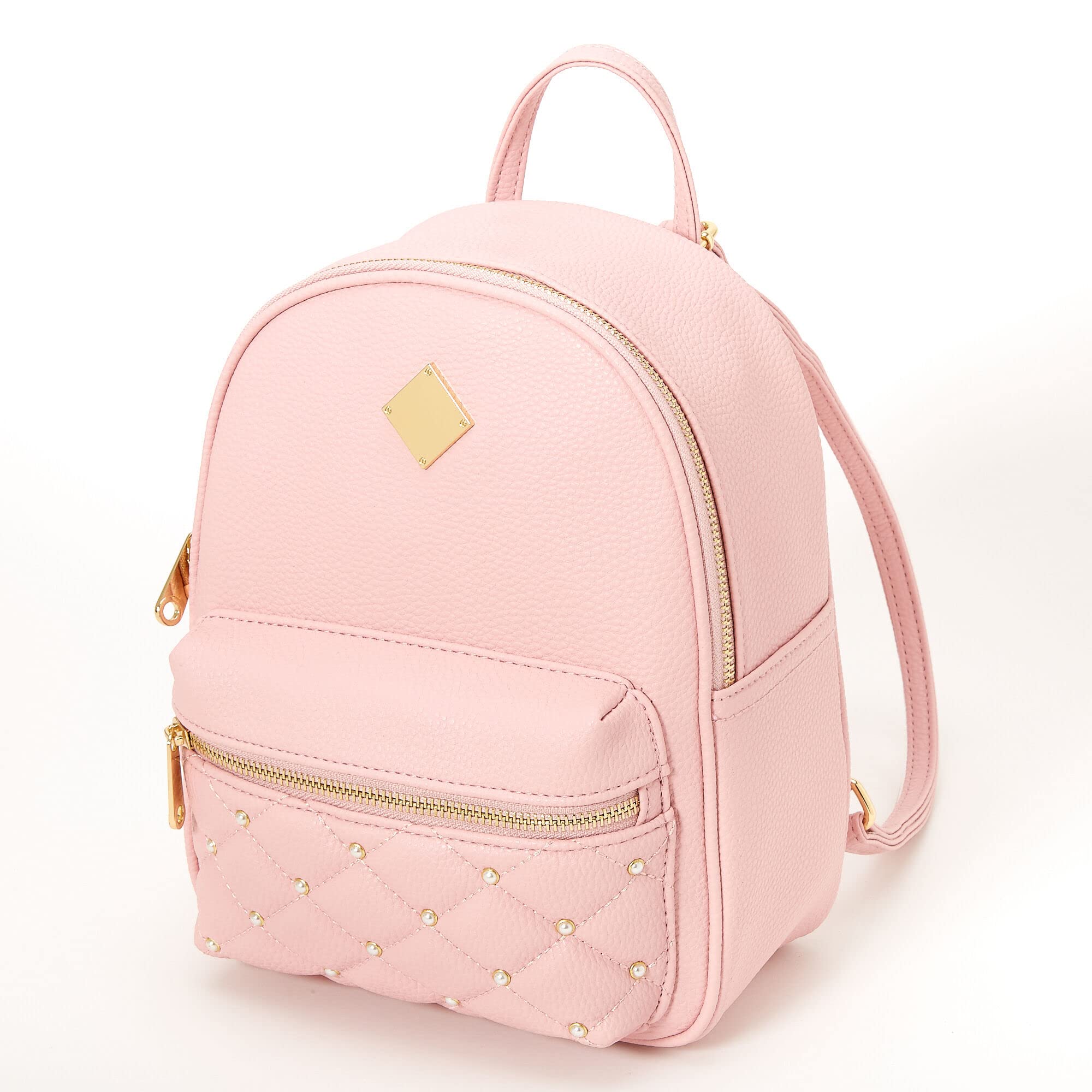 Claire's Small Backpack Purse - Cute Backpack for Little Girls, Teens, and Women Pearl Quilted Small Backpack - Pink- Small Backpack 8x5.5x10.5