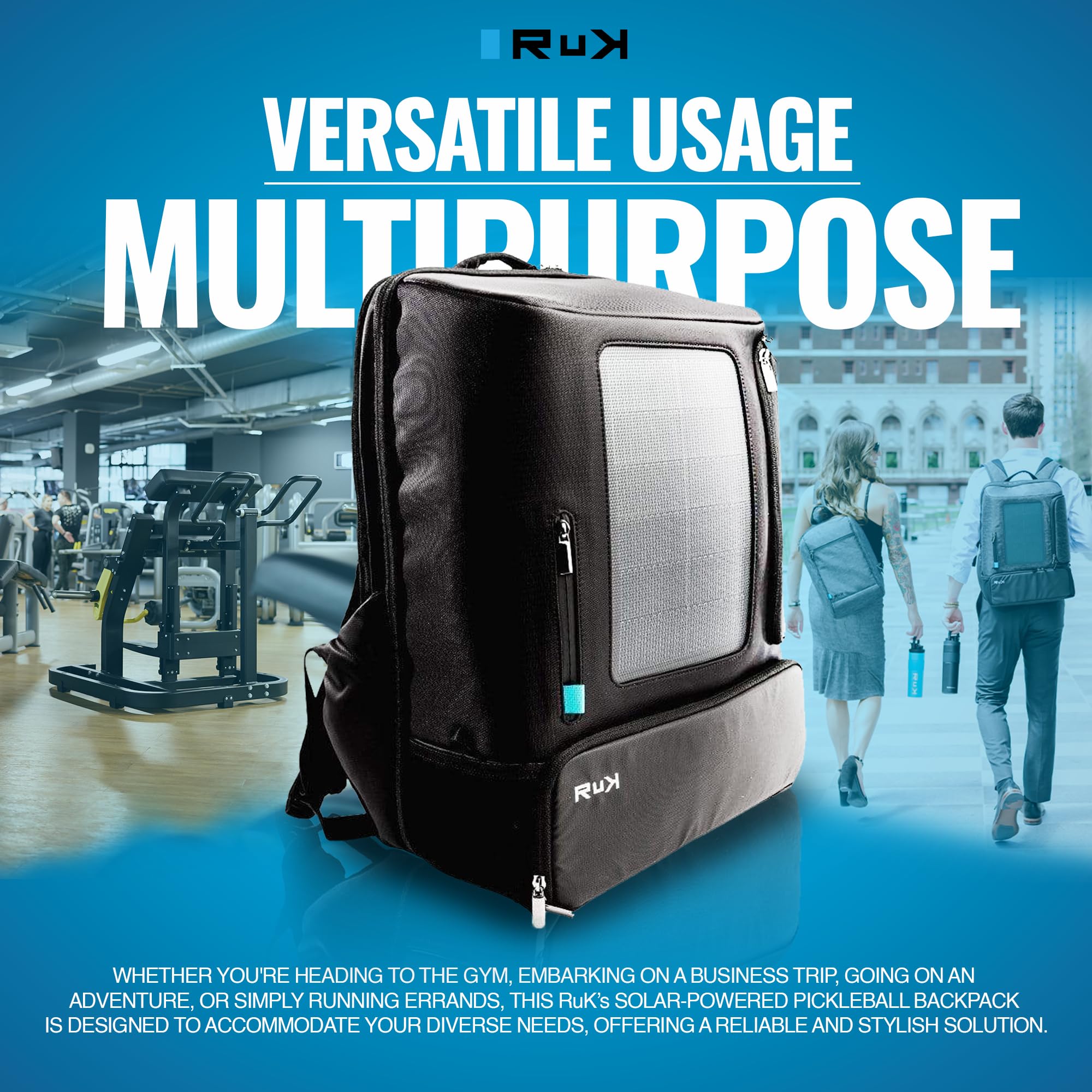 Multifunctional Solar Backpack with Power Bank, 40L Bag Designed for Fitness, Business, Travel and Casual Use, Black