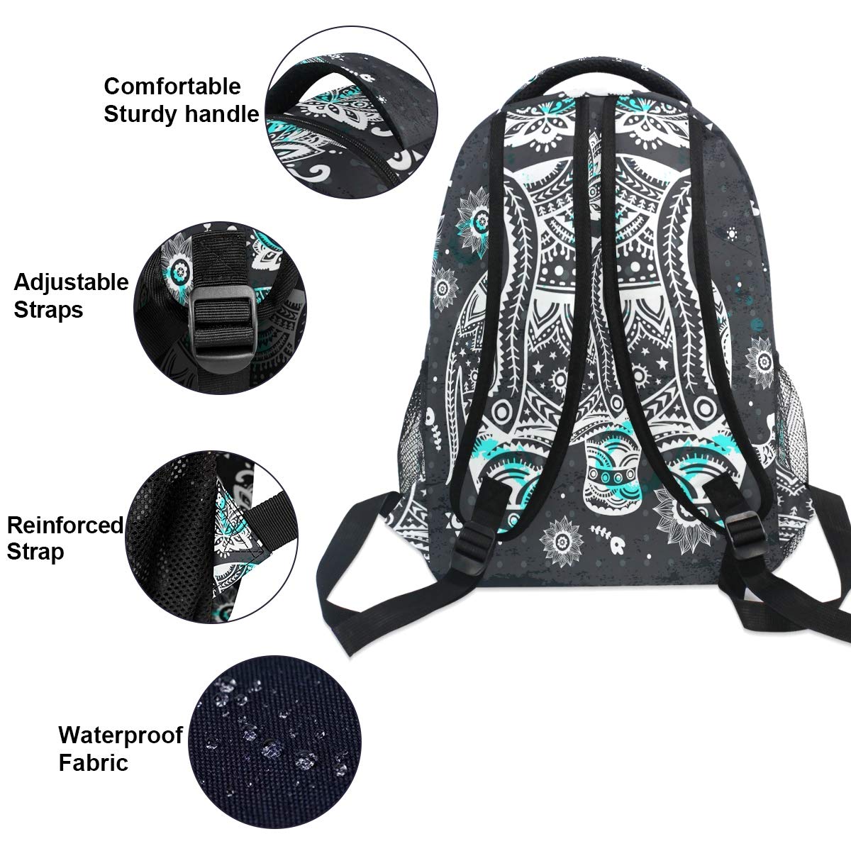 ZZKKO Indian Elephant Tribal Computer Backpacks Book Bag Travel Hiking Camping Daypack