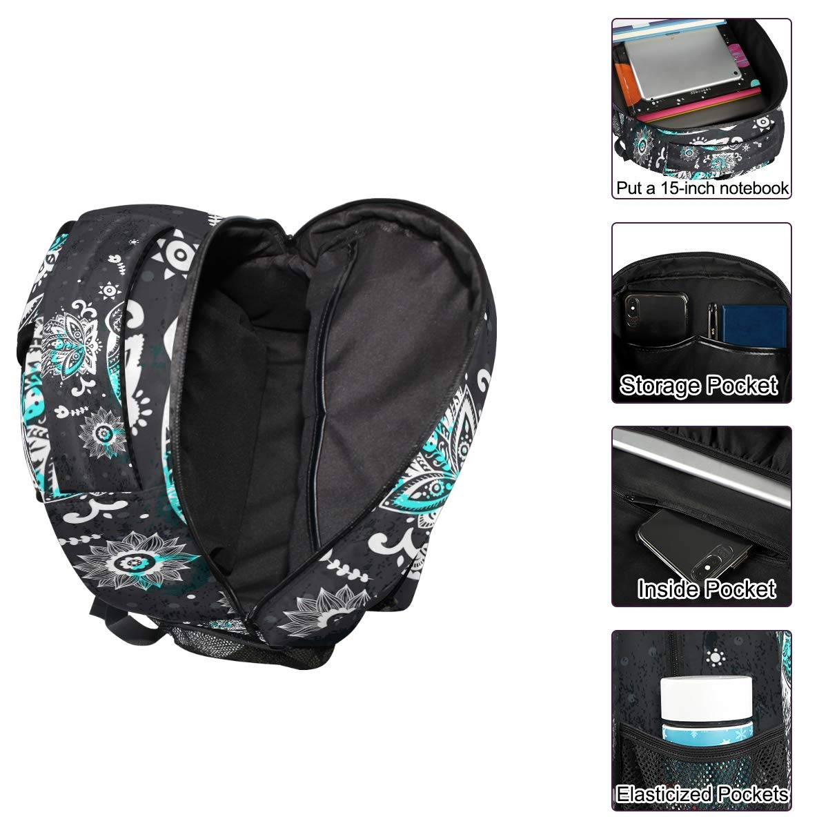 ZZKKO Indian Elephant Tribal Computer Backpacks Book Bag Travel Hiking Camping Daypack
