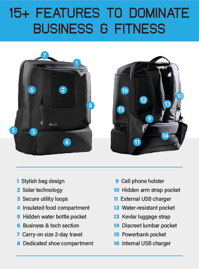 Multifunctional Solar Backpack with Power Bank, 40L Bag Designed for Fitness, Business, Travel and Casual Use, Black