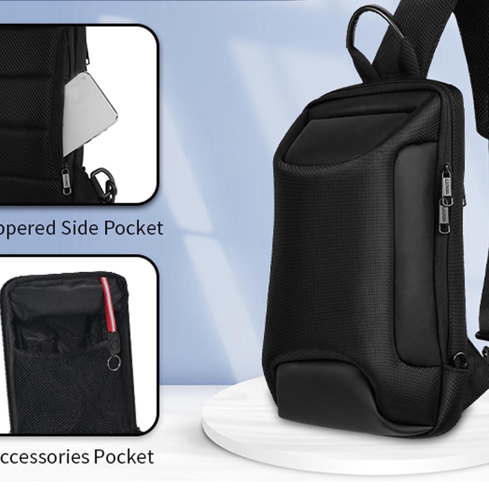 Ytonet Sling Bag for Men, Small Sling Backpack Anti Theft Crossbody Mini Shoulder Casual Daypack with USB Charging Port for Travel Hiking Camping, Black