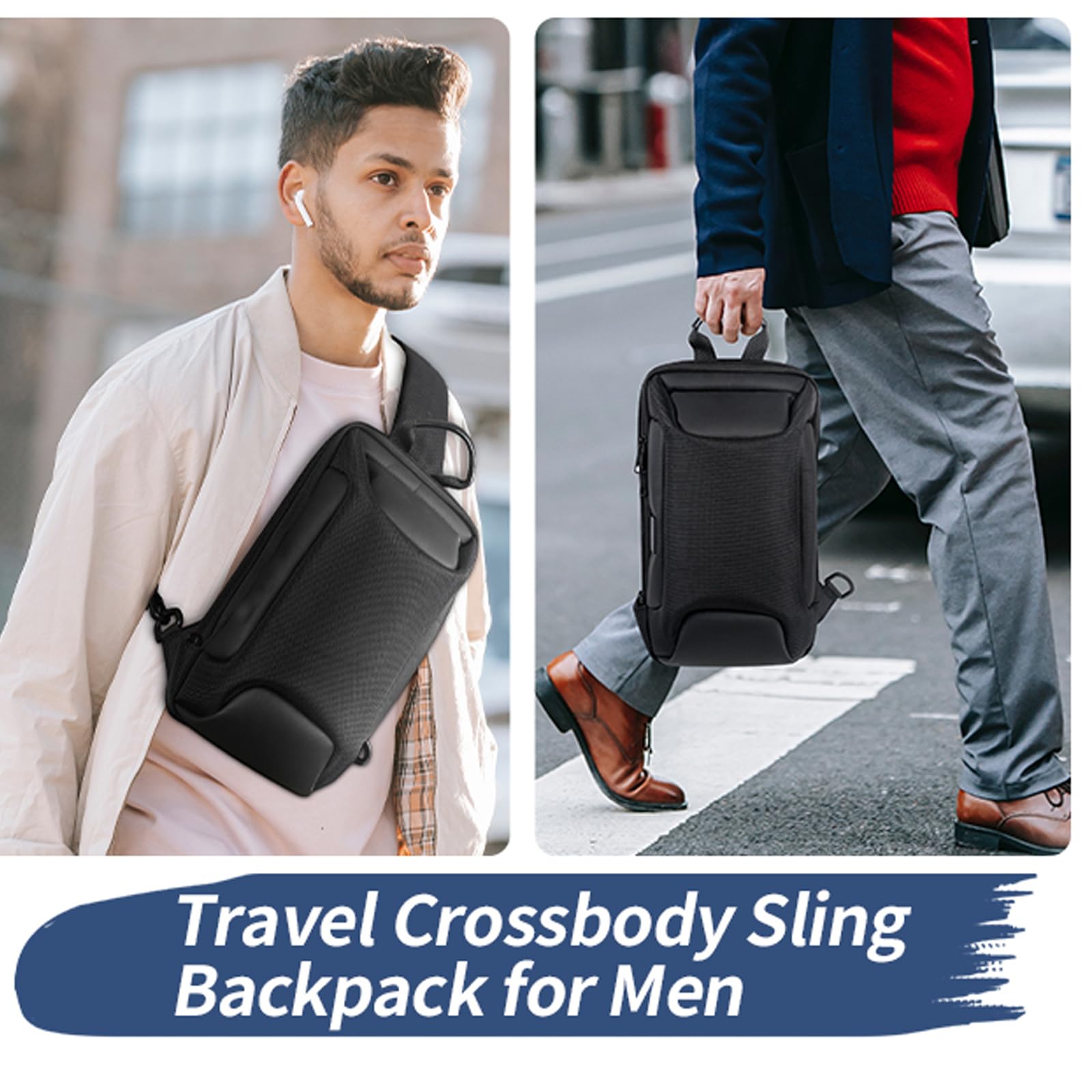 Ytonet Sling Bag for Men, Small Sling Backpack Anti Theft Crossbody Mini Shoulder Casual Daypack with USB Charging Port for Travel Hiking Camping, Black