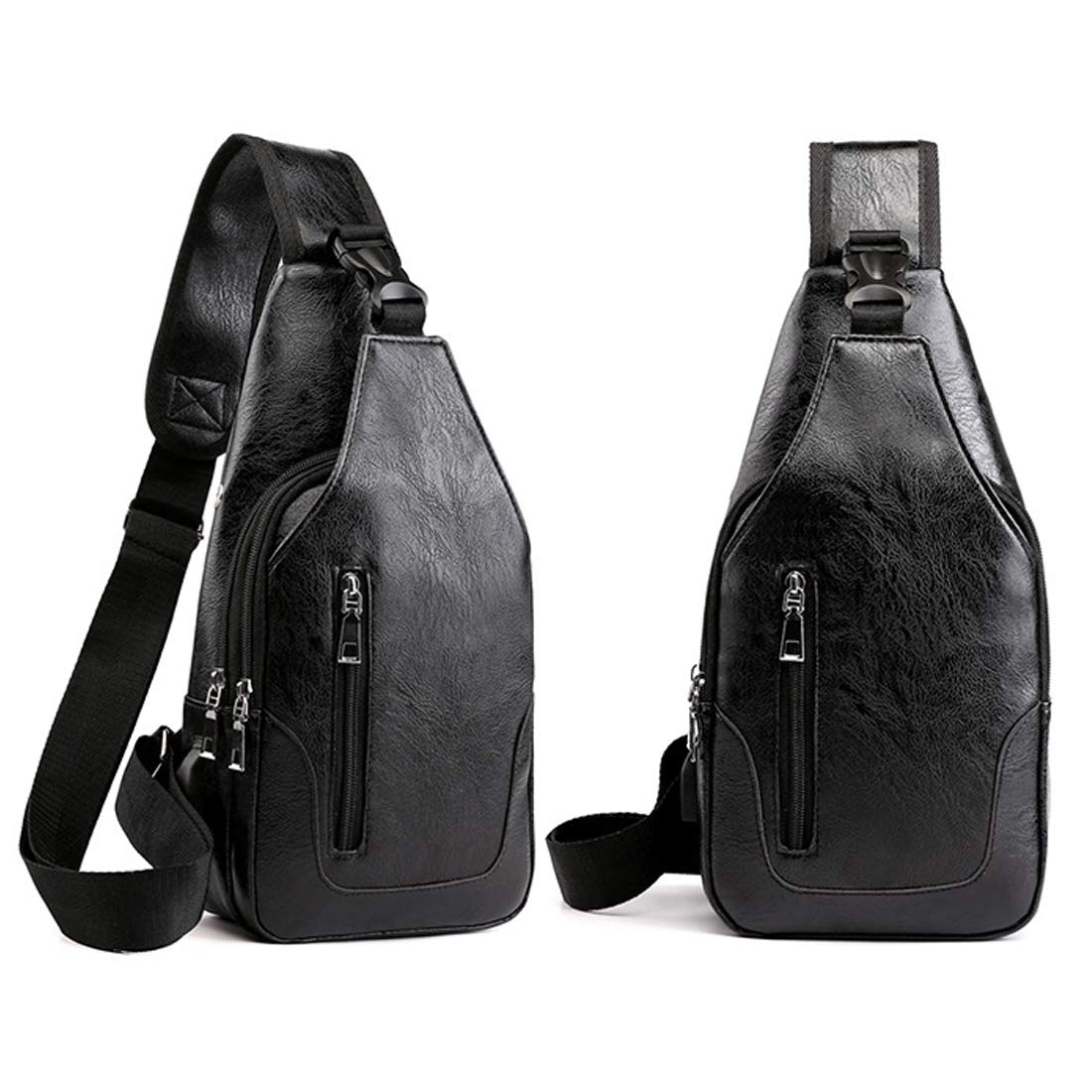 Seoky Rop Men Sling Bag Anti Theft Shoulder Bag Small Leather Crossbody Sling Backpack with USB Charge Port Black