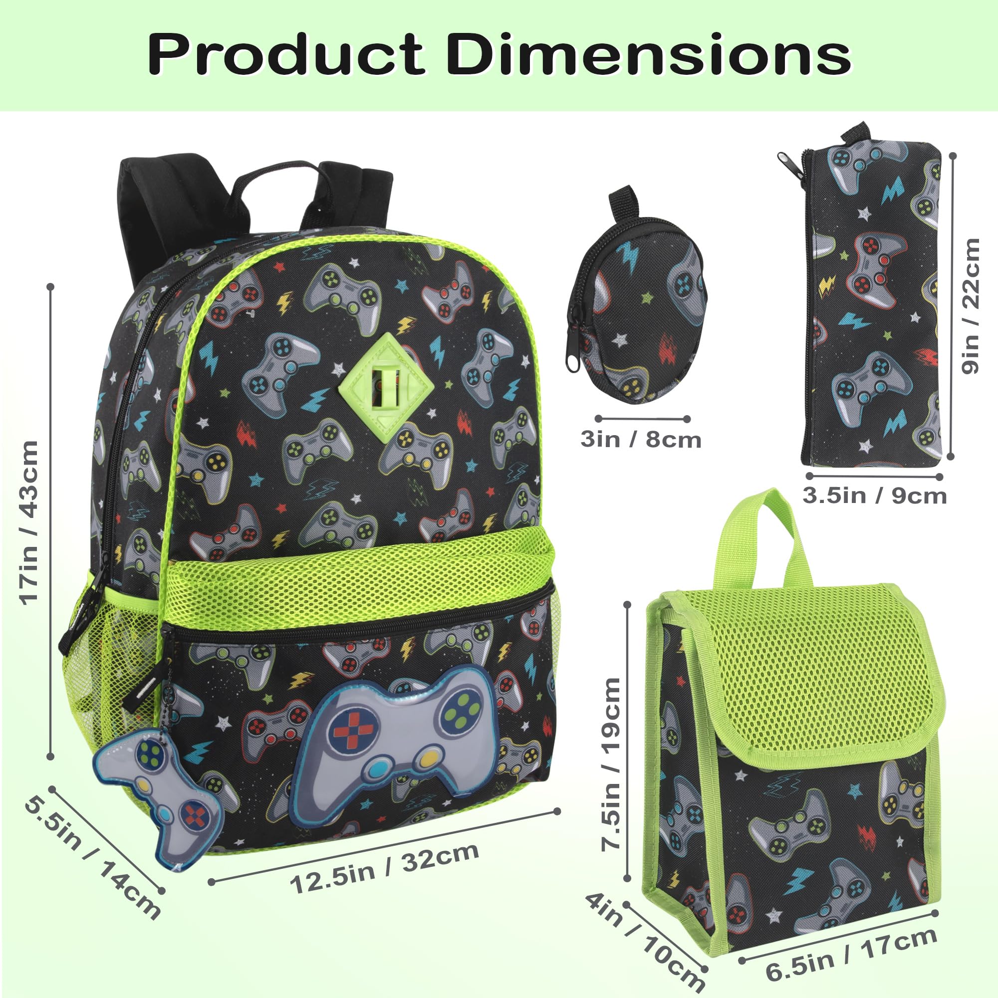 Trail maker Boy's 6 in 1 Backpack With Lunch Bag, Pencil Case, and Accessories