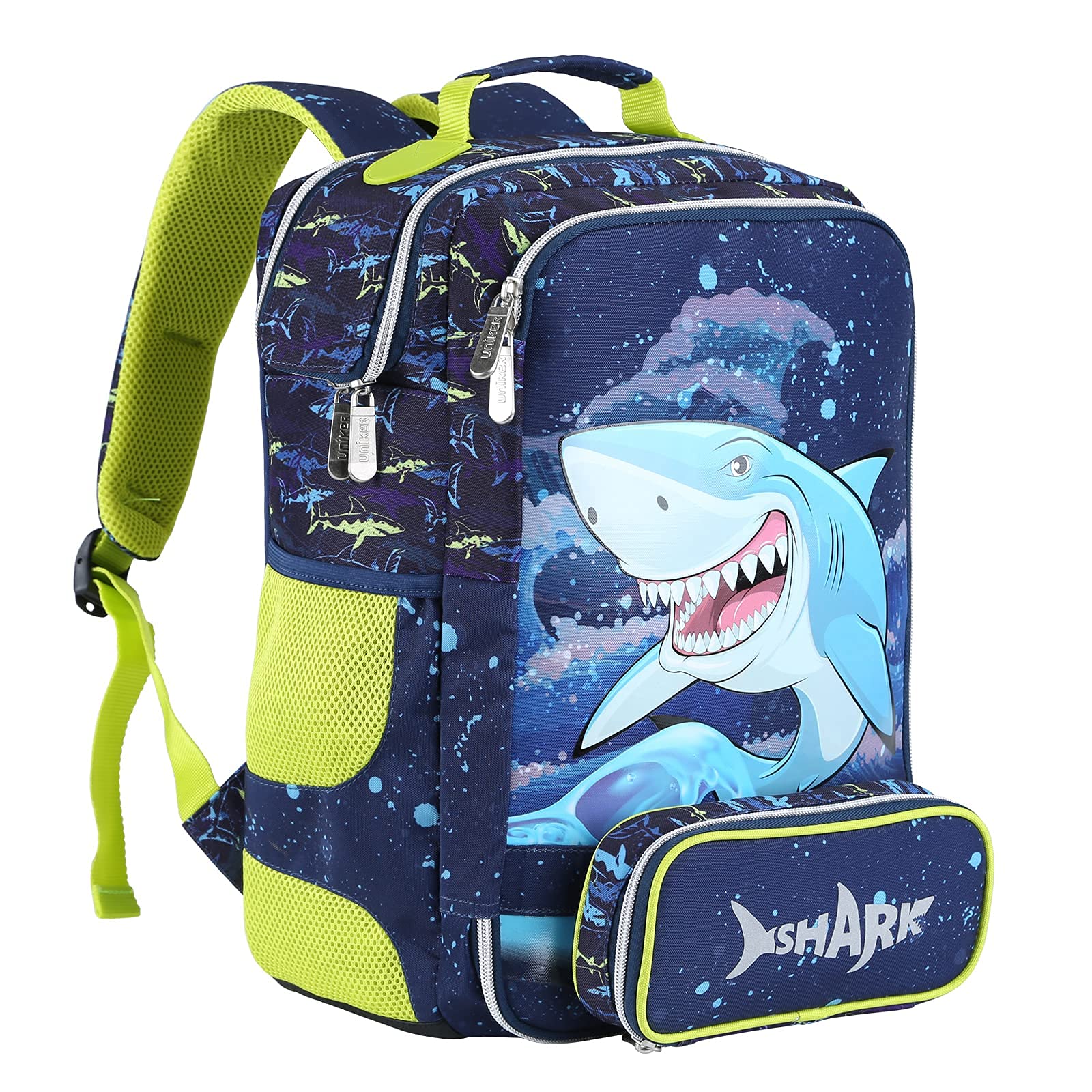 UNIKER Boys Backpacks for Elementary School, Kids Backpacks Boys with Pencil Case,Preschool School Bag 15.6″,Shark Backpack for boys 6-8,Bookbag Set,Bookbags for School