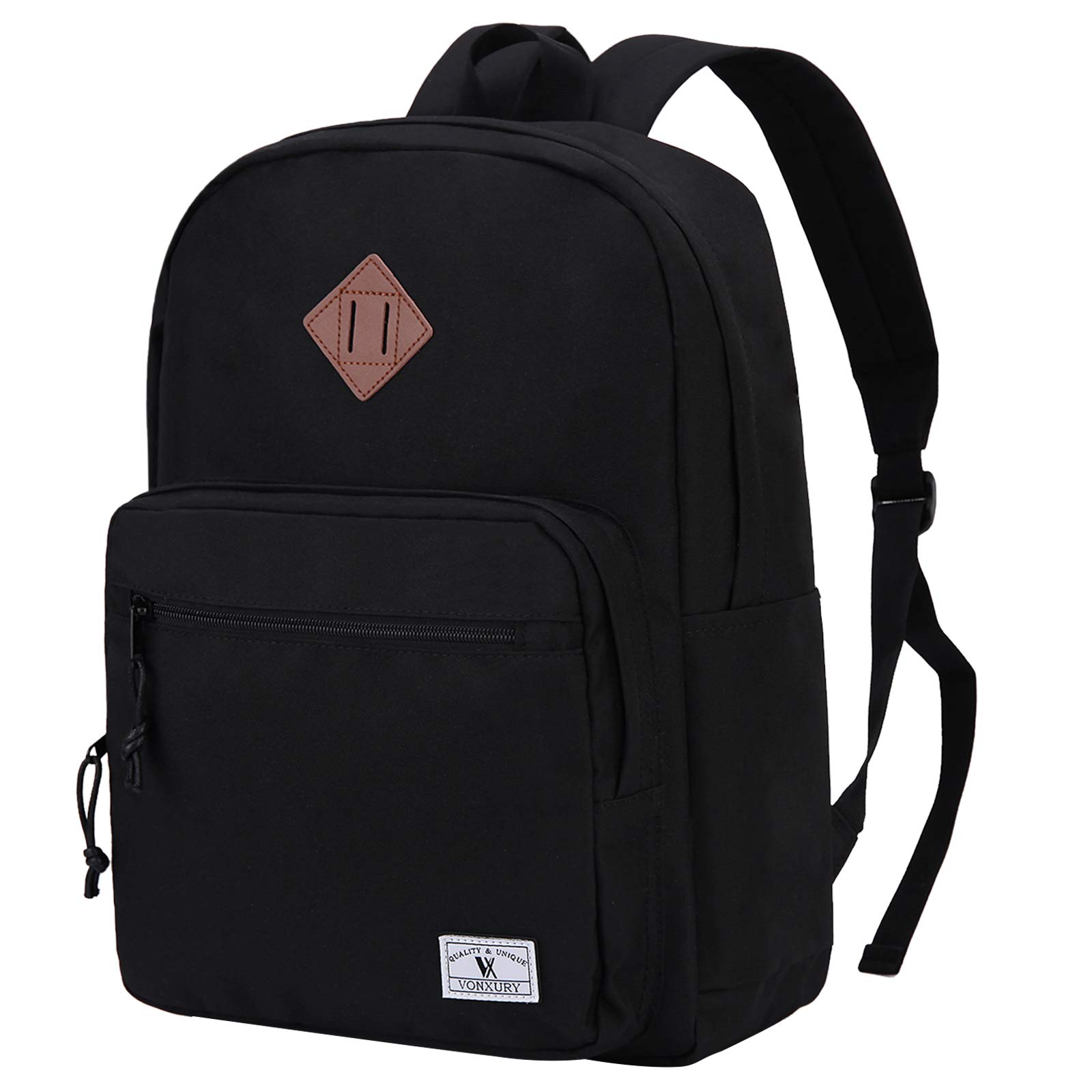 VX VONXURY Lightweight School Backpack for Men Women,Classic Basic Bookbag Simple Black Backpack for College Travel