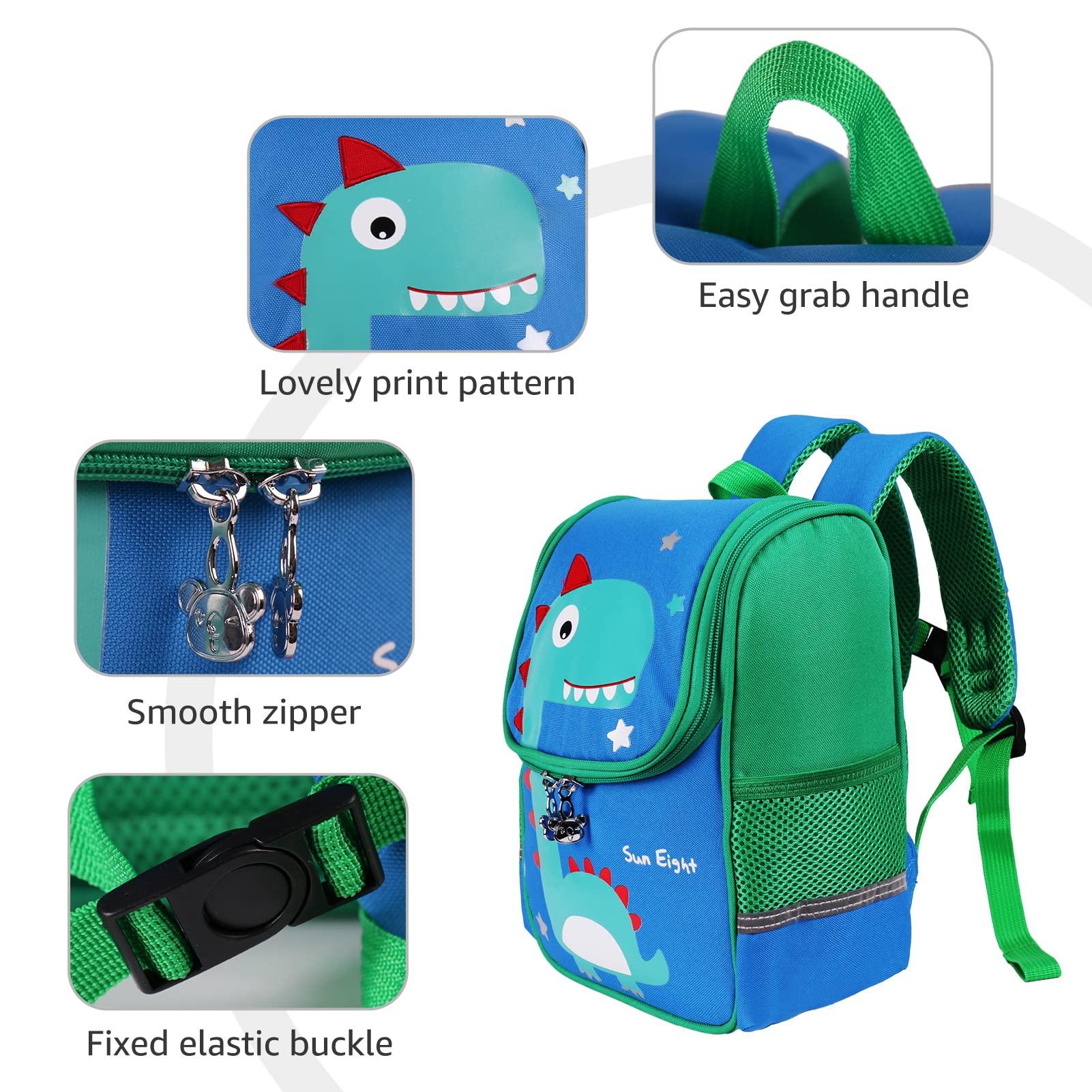 DNSHAN Toddler Backpacks for Boys, 11 Inch Ultra-light Preschool Bookbag for Little Kids, 1-4 Years Old, Dinosaur