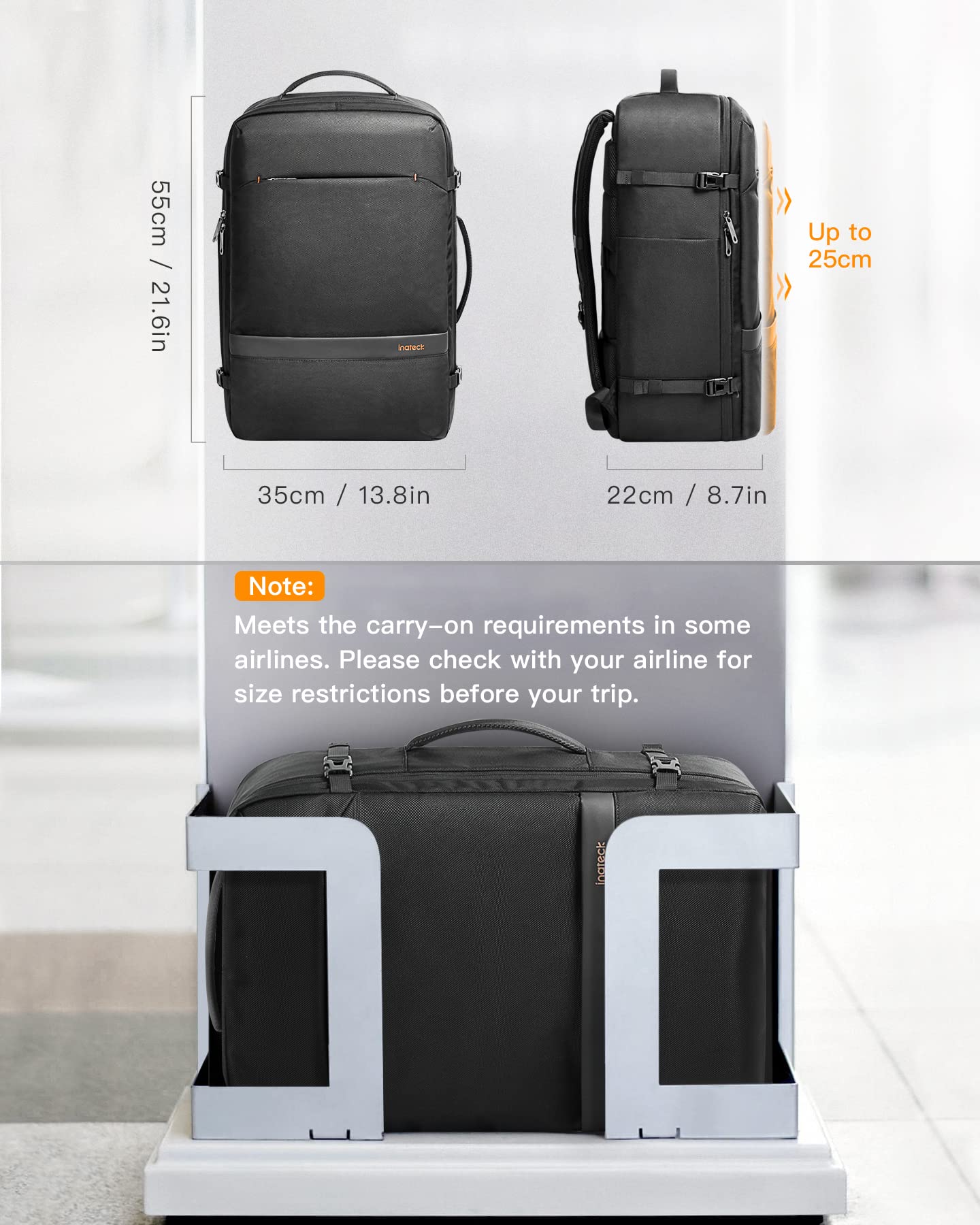 Inateck 42L Carry On Travel Backpack, Airline Approved Extra Large Cabin Luggage Backpack for women men Fit 15.6 Inch Laptop Notebooks for Weekender