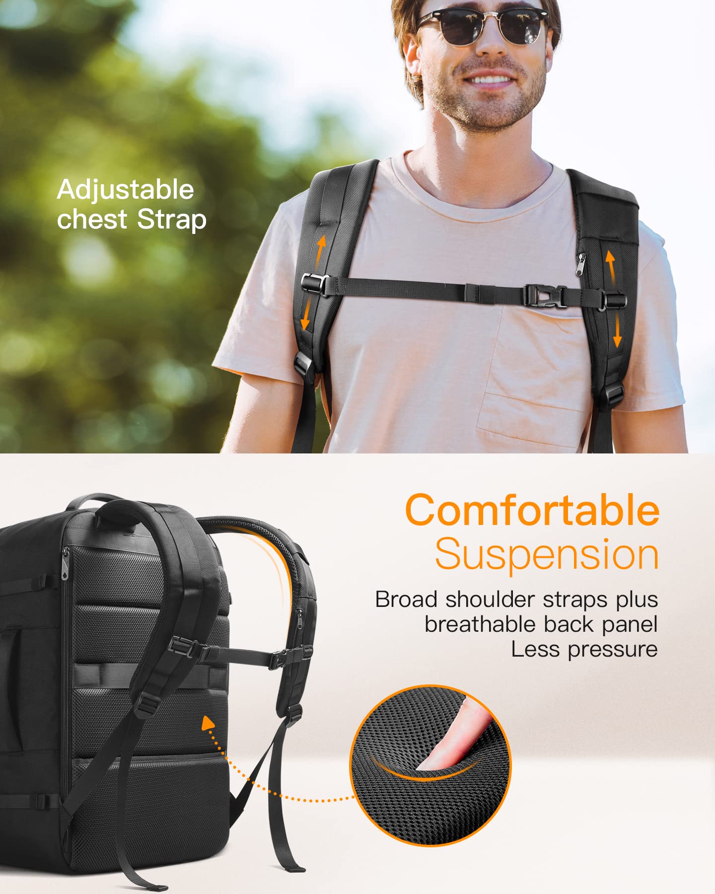 Inateck 42L Carry On Travel Backpack, Airline Approved Extra Large Cabin Luggage Backpack for women men Fit 15.6 Inch Laptop Notebooks for Weekender