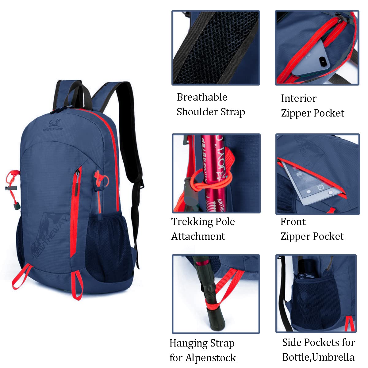Hiking Backpack Ultralight Foldable Backpack Travel Camping Daypack Outdoor Sports Backpack Dark Blue