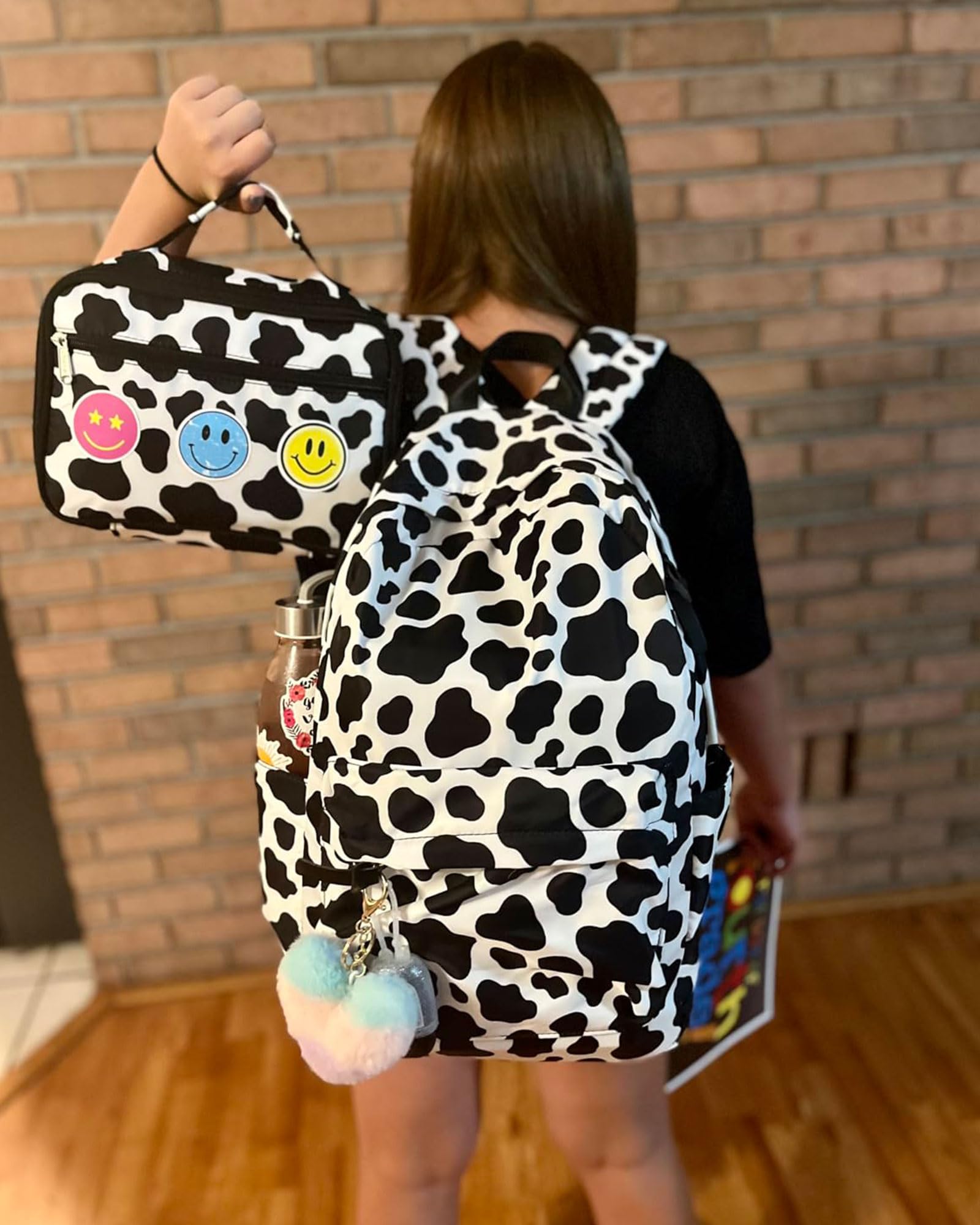 Ecodudo Cow Print Girls Backpack Set for Teens Backpacks School Bookbags with Lunch Bag (Cow Print)