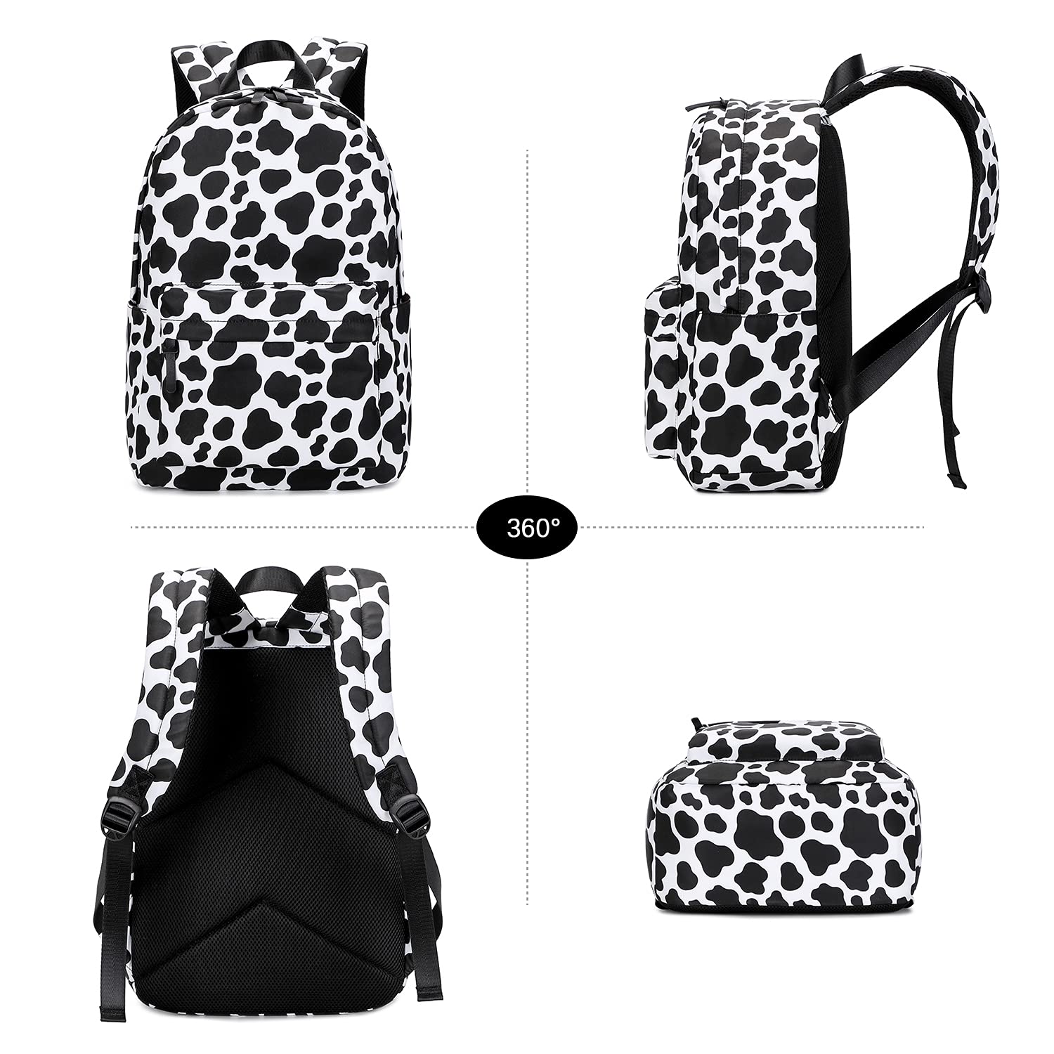 Ecodudo Cow Print Girls Backpack Set for Teens Backpacks School Bookbags with Lunch Bag (Cow Print)