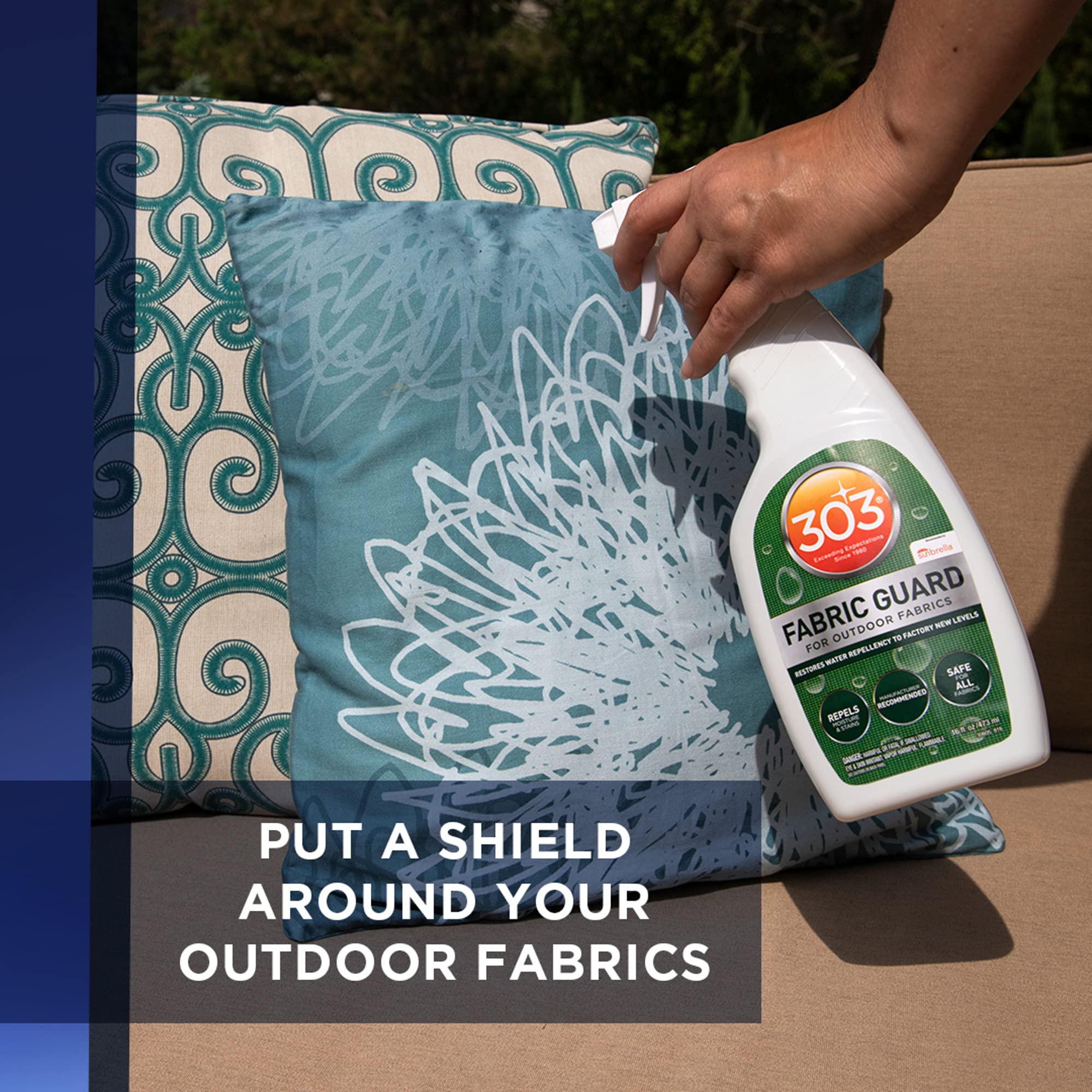 303 Fabric Guard - For Outdoor Fabrics - Restores Water Repellent Properties - Repels Moisture & Stains - Manufacturer Recommended - Safe For All Fabrics, 16oz (30605CSR) Packaging May Vary