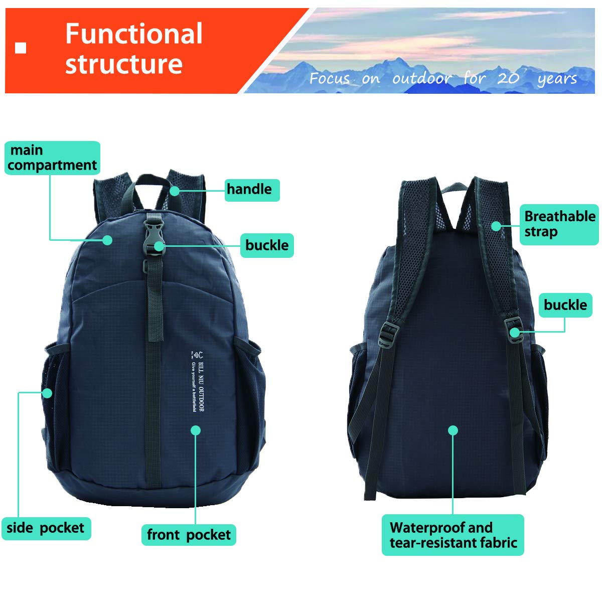 DUSWEN Foldable Backpack Lightweight Water Resistant Handy Outdoor Hiking Camping Bags for Women & Men (Gray)