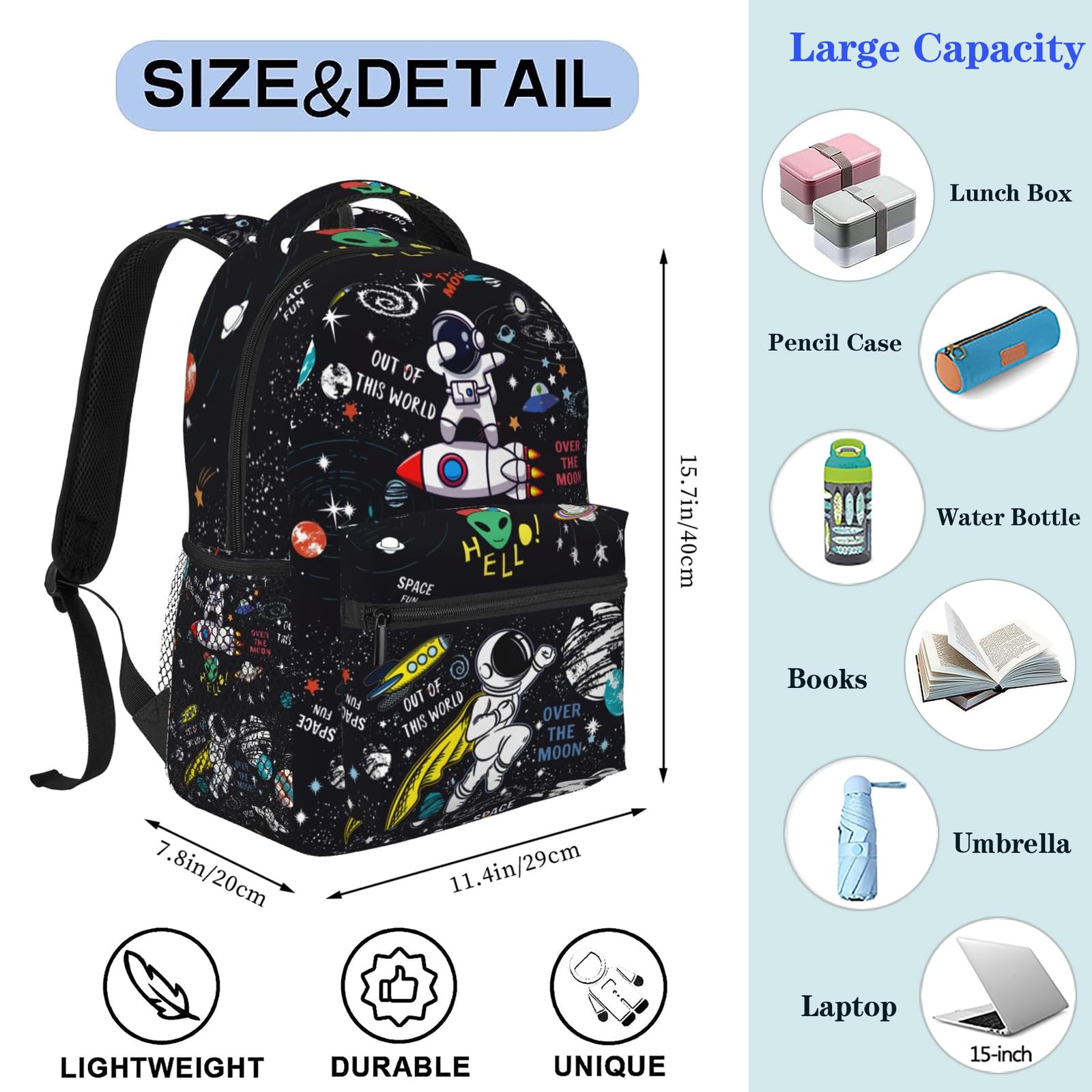 Space Astronaut Rocket Backpack for Boys Men Adjustable Strap Travel Laptop Backpack Outdoor Daypack for Men Women