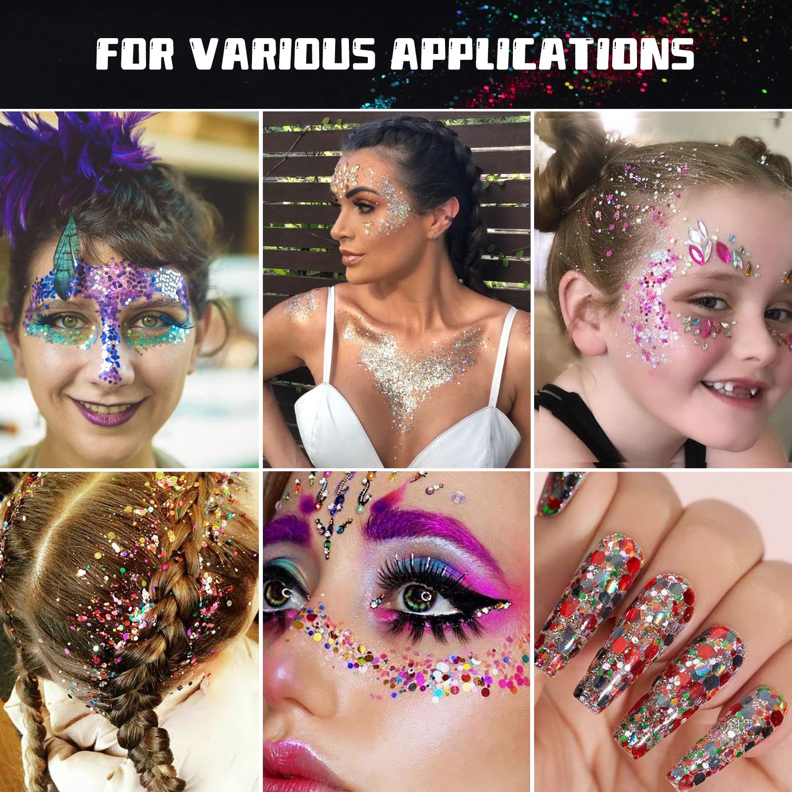 HTVRONT Holographic Chunky Glitter for Resin - 15 Colors Holographic Glitter for Resin, 150g/5.3oz Craft Glitter Set, Chunky Glitter for Tumblers, Craft, Body, Face, Nails