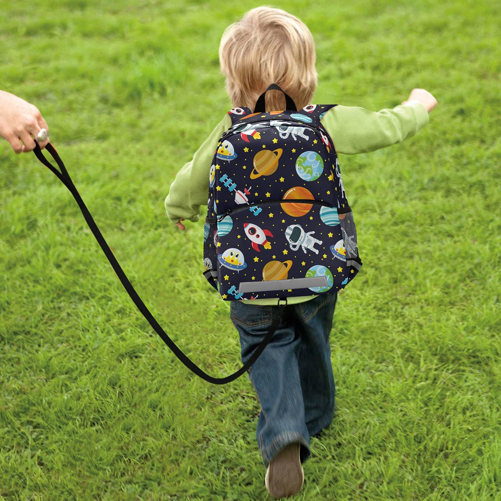 Planet Galaxy Childish Astronaut Toddler Backpack for Kids Boy Girls Age 3-6, Preschool Mini Backpack with Leash