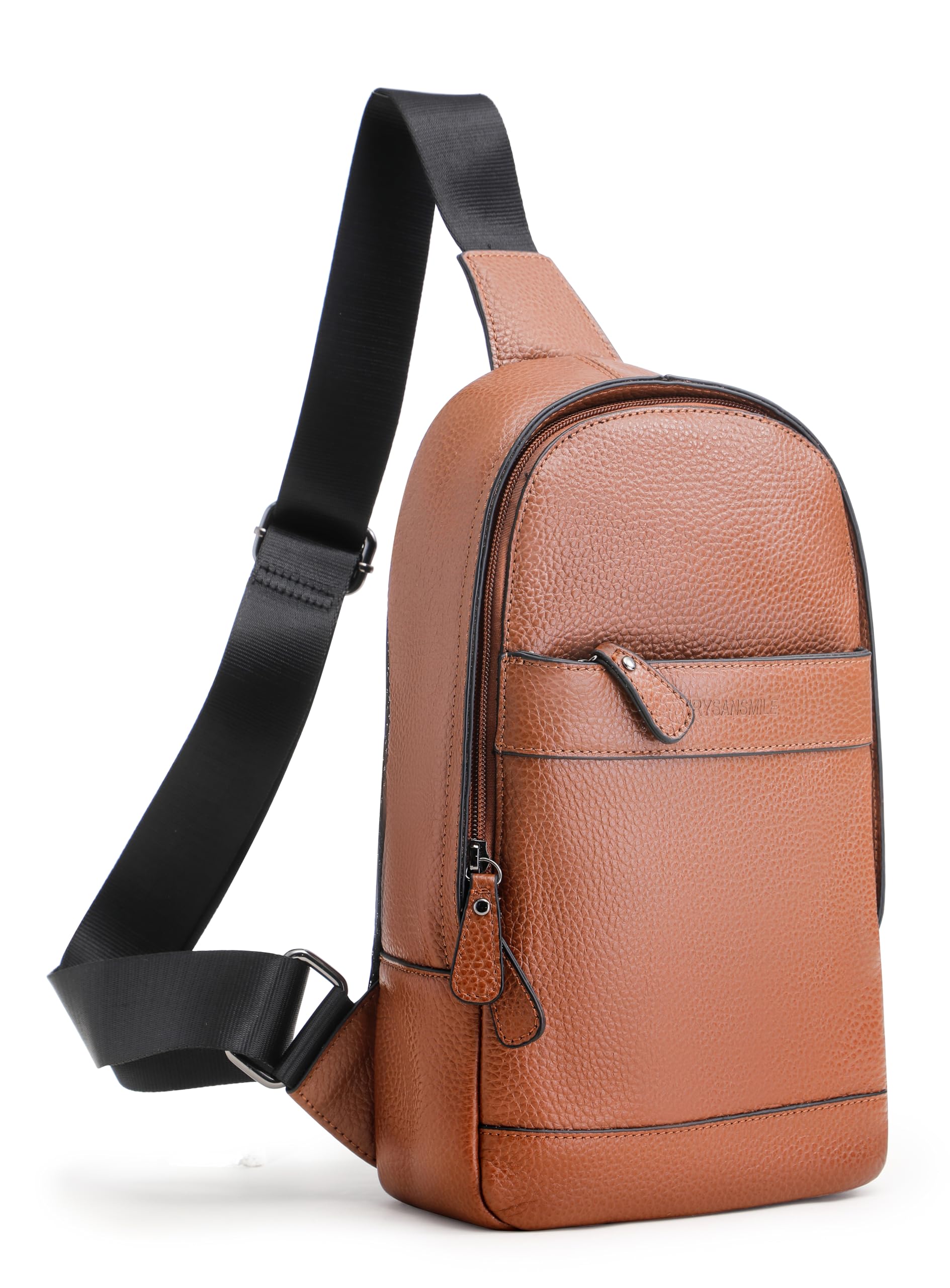 Genuine Leather Shoulder Backpack For Men Women Sling Crossbody Bag For Travel Crossbody Backpack with Charging Port - Black