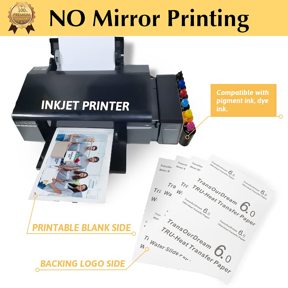 TransOurDream Iron on Heat Transfer Paper for Heat Press (25 Sheets, 8.5x11", Dark 6.0) Printable HTV Heat Transfer Vinyl for T Shirts Iron on Transfers for Inkjet Printer (TRANS-D6-20)