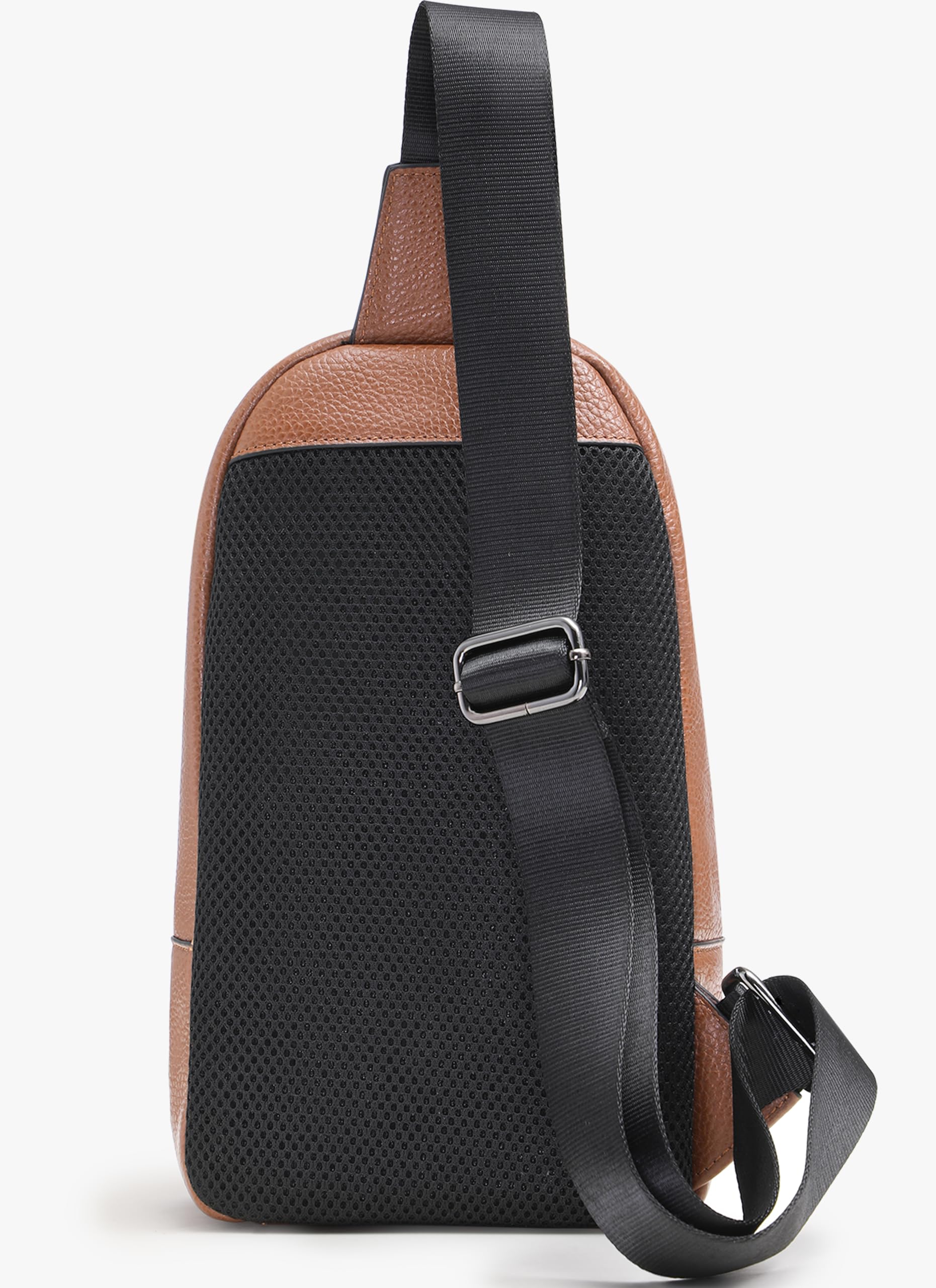 Genuine Leather Shoulder Backpack For Men Women Sling Crossbody Bag For Travel Crossbody Backpack with Charging Port - Black