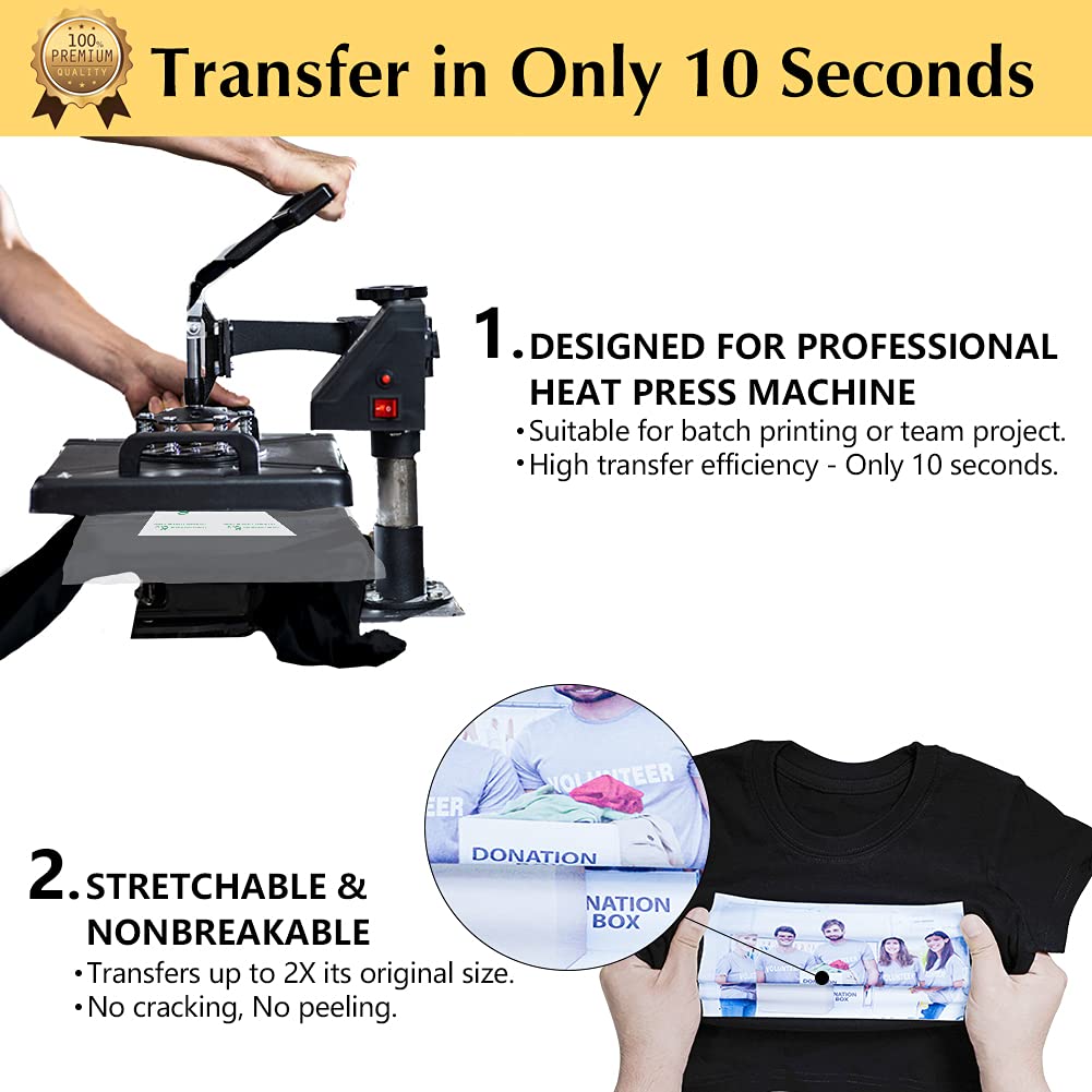 TransOurDream Iron on Heat Transfer Paper for Heat Press (25 Sheets, 8.5x11", Dark 6.0) Printable HTV Heat Transfer Vinyl for T Shirts Iron on Transfers for Inkjet Printer (TRANS-D6-20)