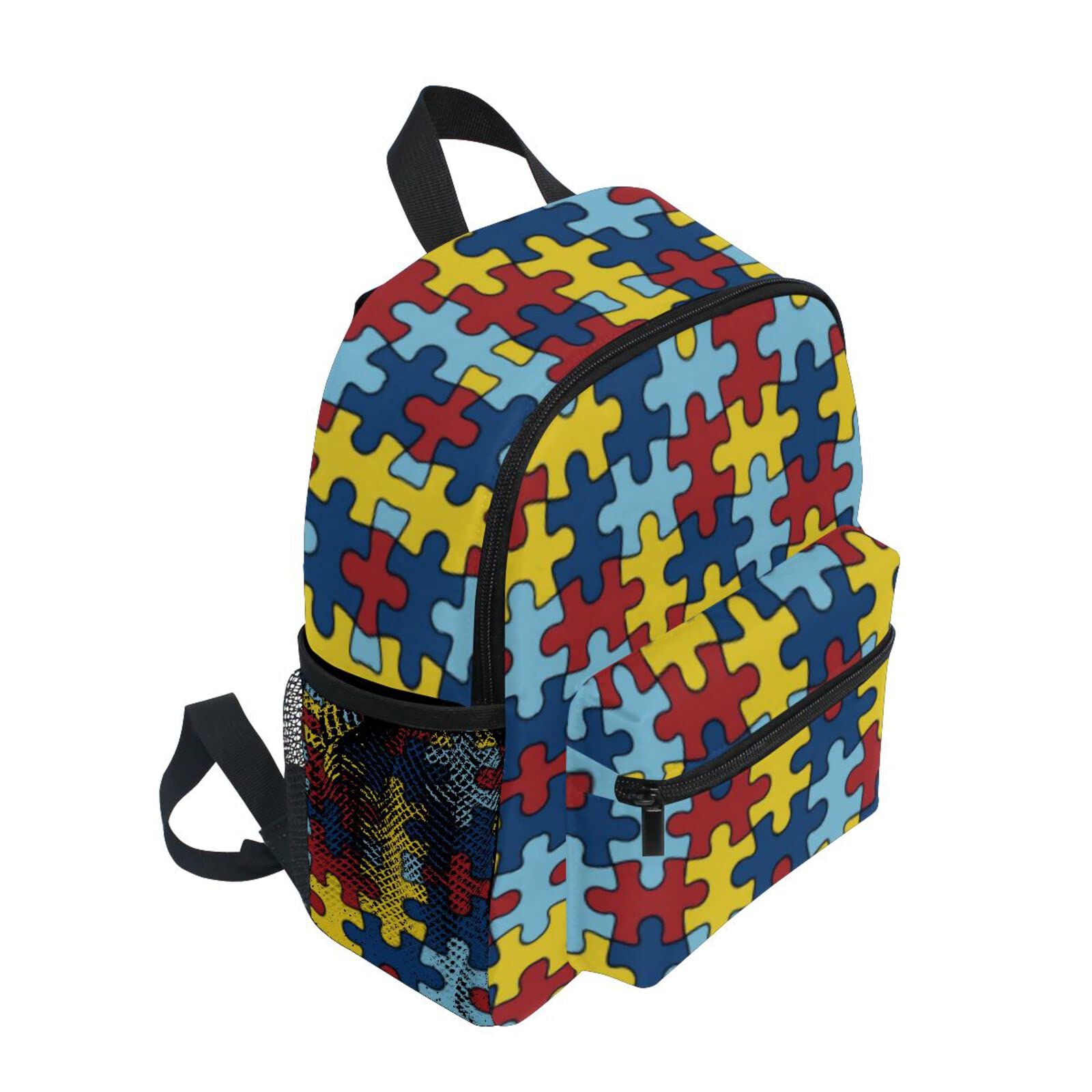 soderhamn Colorful Autism Puzzle Toddler Backpack Light Travel Backpacks with Chest Strap and Whistle Mini Schoolbag Travel Bag for 3-8 Boys Girls