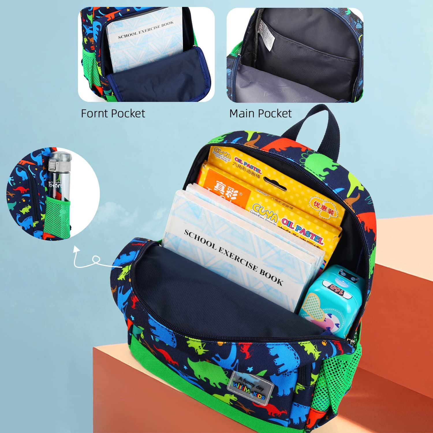 willikiva Dinosaur Kids School Toddler Backpack for Boys and Girls Waterproof Preschool Bag(Red Dinosaur) One_Size