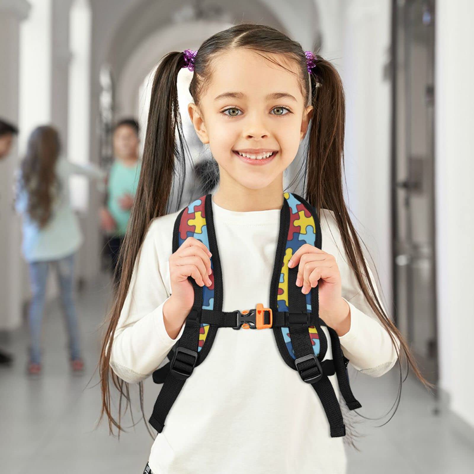 soderhamn Colorful Autism Puzzle Toddler Backpack Light Travel Backpacks with Chest Strap and Whistle Mini Schoolbag Travel Bag for 3-8 Boys Girls