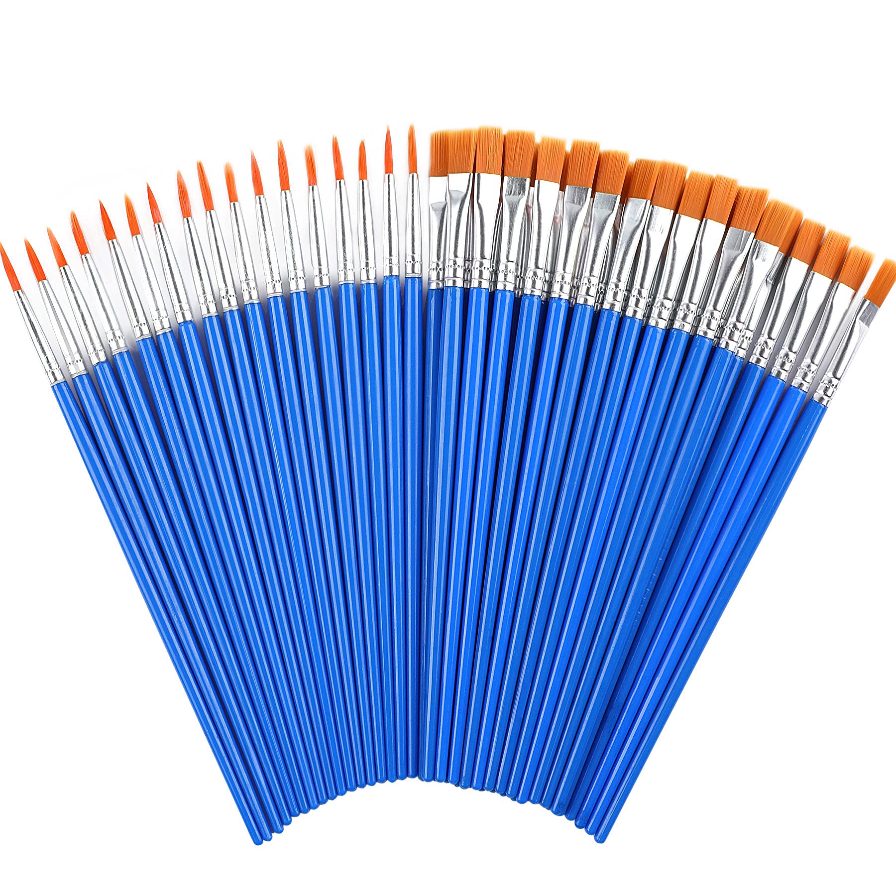 100 Pcs Paint Brushes Round Flat Small Brush Bulk for Detail Painting