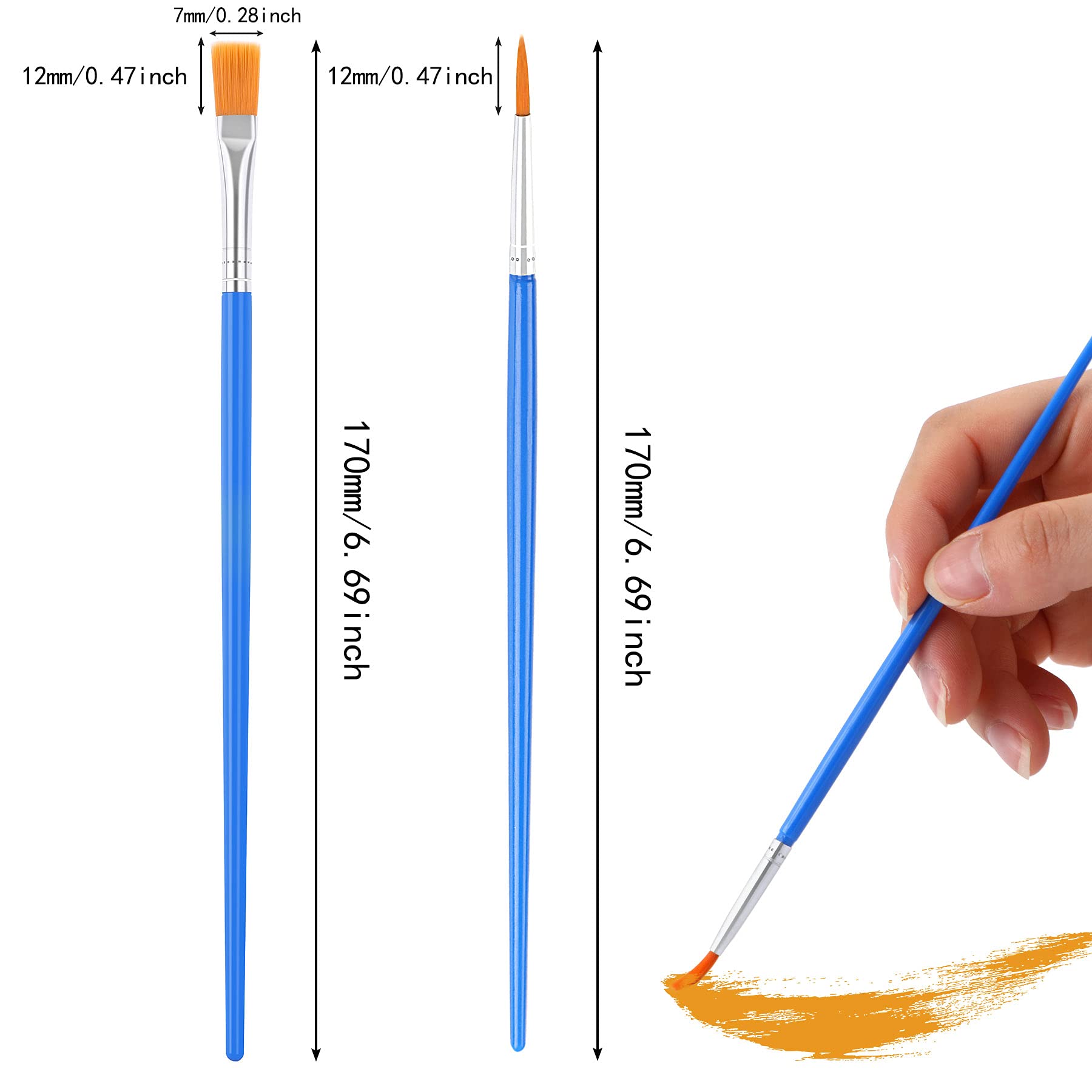 100 Pcs Paint Brushes Round Flat Small Brush Bulk for Detail Painting
