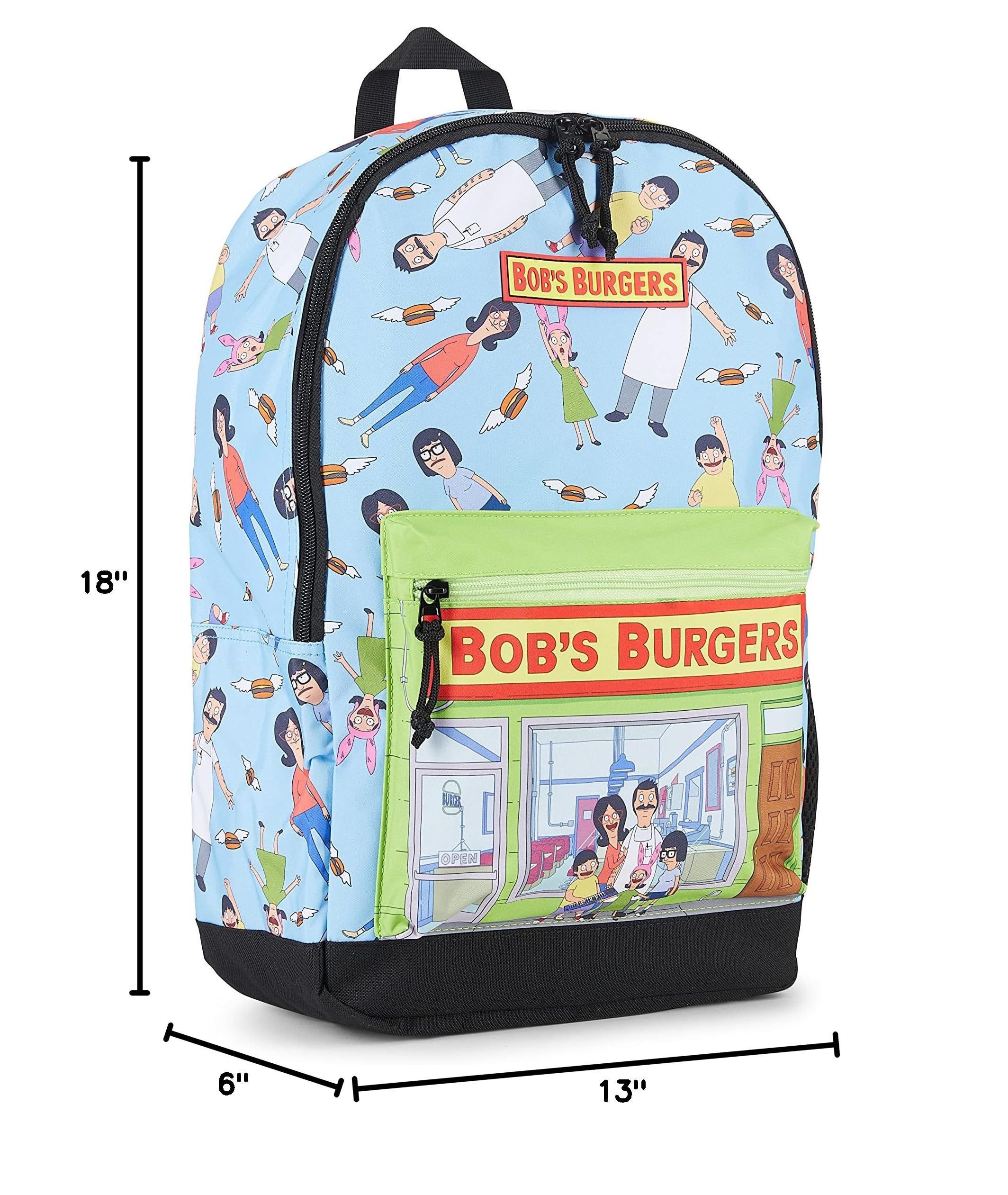 Bob's Burgers Mens Allover Backpack - Bob's Burgers Bob, Tina & Louise Belcher Bookbag - Knapsack for Everyday (Light Blue)