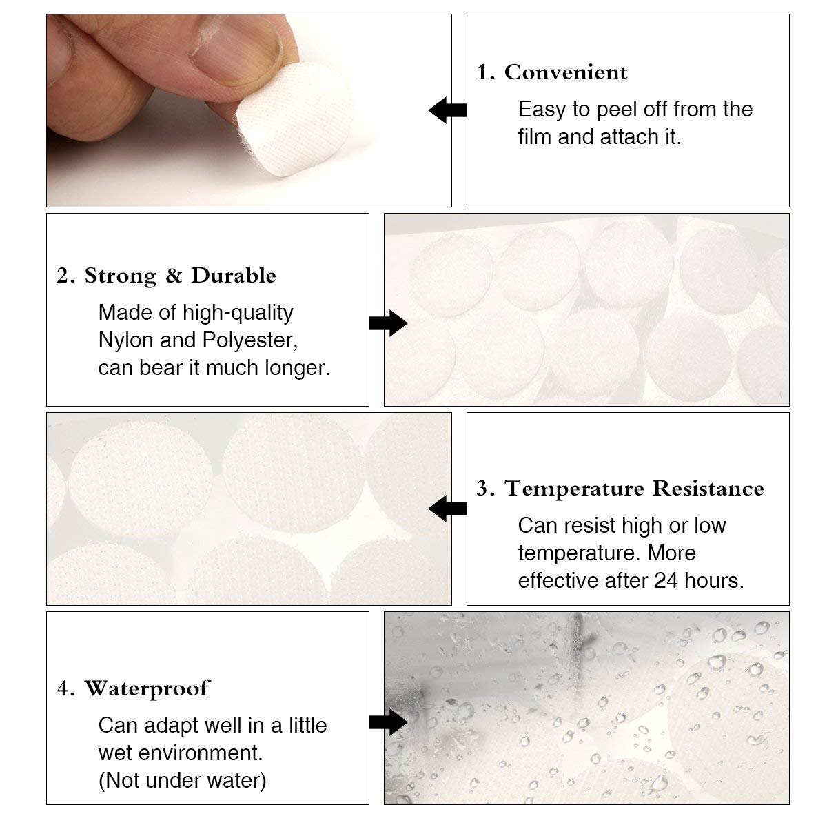 Self Adhesive Dots,1100pcs(550 Pairs) 0.59" Diameter Strong Sticky Back Hook Nylon Coins, 15mm Loop Strips with Waterproof Glue Tapes, Perfect for School Classroom ,Office, Home(White)