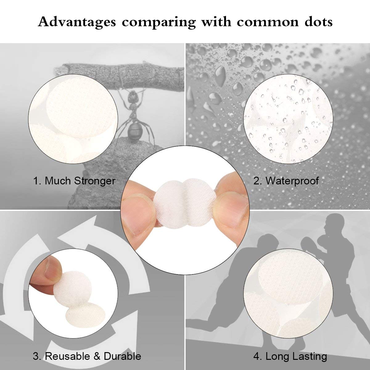Self Adhesive Dots,1100pcs(550 Pairs) 0.59" Diameter Strong Sticky Back Hook Nylon Coins, 15mm Loop Strips with Waterproof Glue Tapes, Perfect for School Classroom ,Office, Home(White)