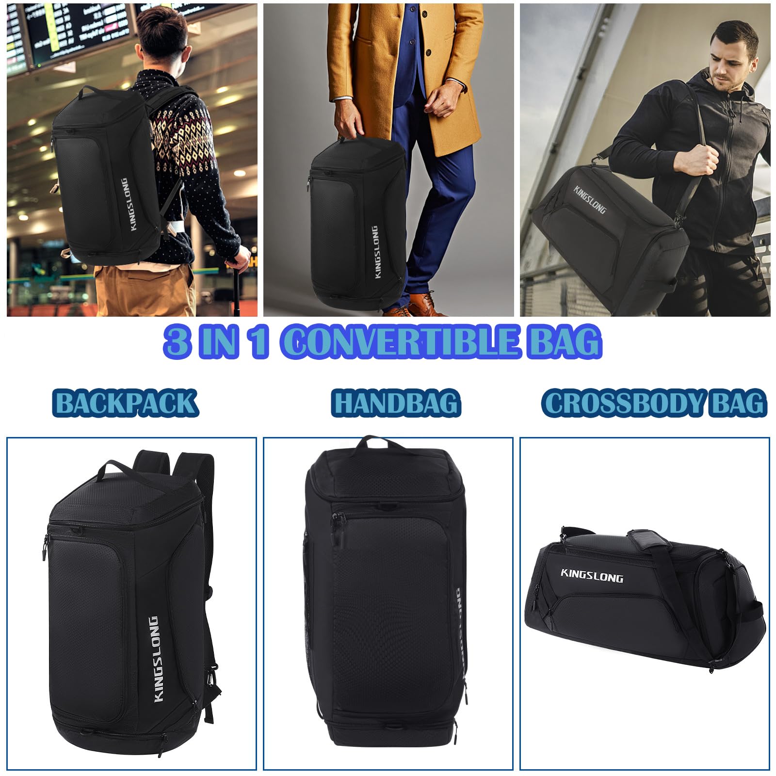 TPAID Carry On Backpack Large Travel Backpack Waterproof Convertible Shoulder Rucksack, Flight Approved Weekender Duffle Backpack, Camping Hiking Backpack for Men Fit 17 Inch Laptop