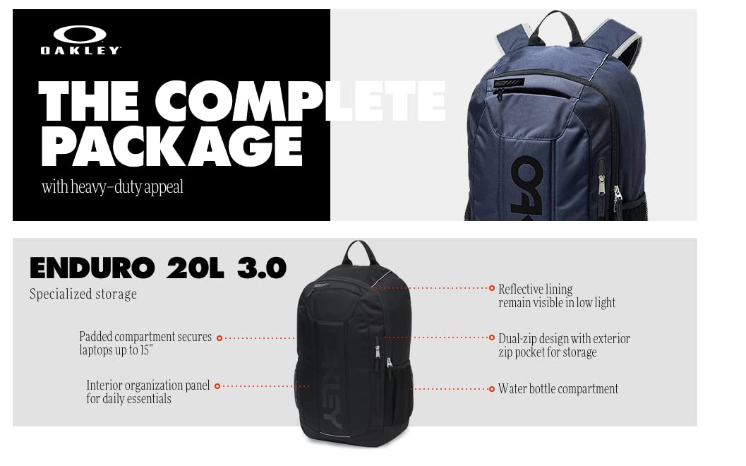Oakley Men's 20L Enduro 3.0 Amber Yellow Backpack for Hiking Backpacking Camping Traveling + BUNDLE with Designer iWear Collapsible Water Bottle with Carabiner