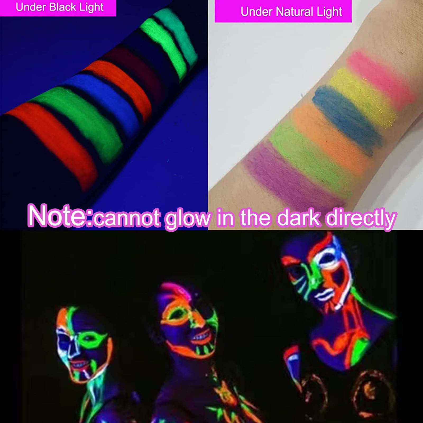 Glow in The Black Light UV Face Paint Crayon, Black Light Neon Face & Body Paint Non Toxic Fluorescent Mardi Gras Halloween Makeup Marker for Kids