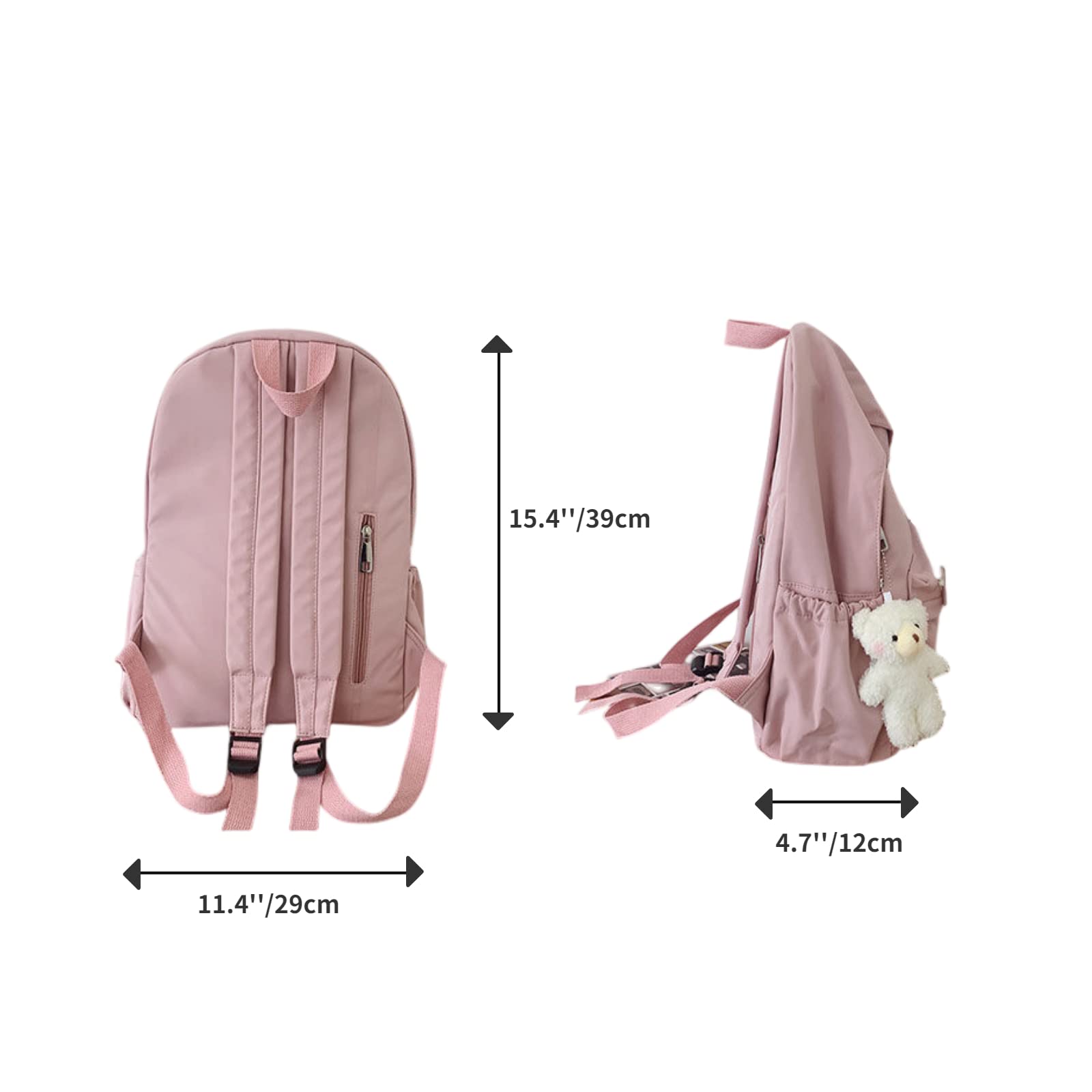 KOWVOWZ Kawaii Cute Aesthetic School Laptop Backpack with Accessories Pin Plush Pendant for Teen Girls, Students (Green)