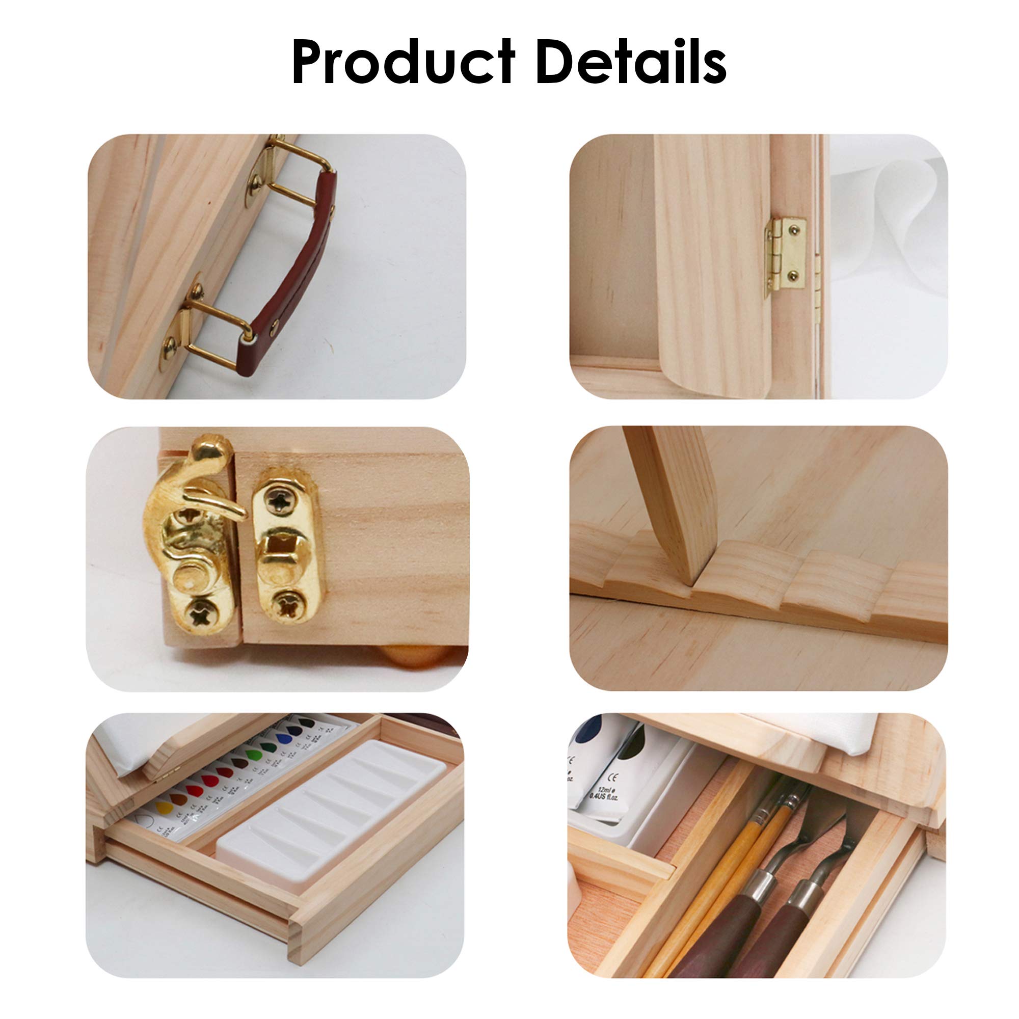 LUCYCAZ Tabletop Easel Set - Easel for Painting Canvases, Painting Easel Kits for Kids and Adults with Wood Canvas Stand, 12 Colors Acrylic Paints, 2 Brushes, Plastic Palette and Palette Knives