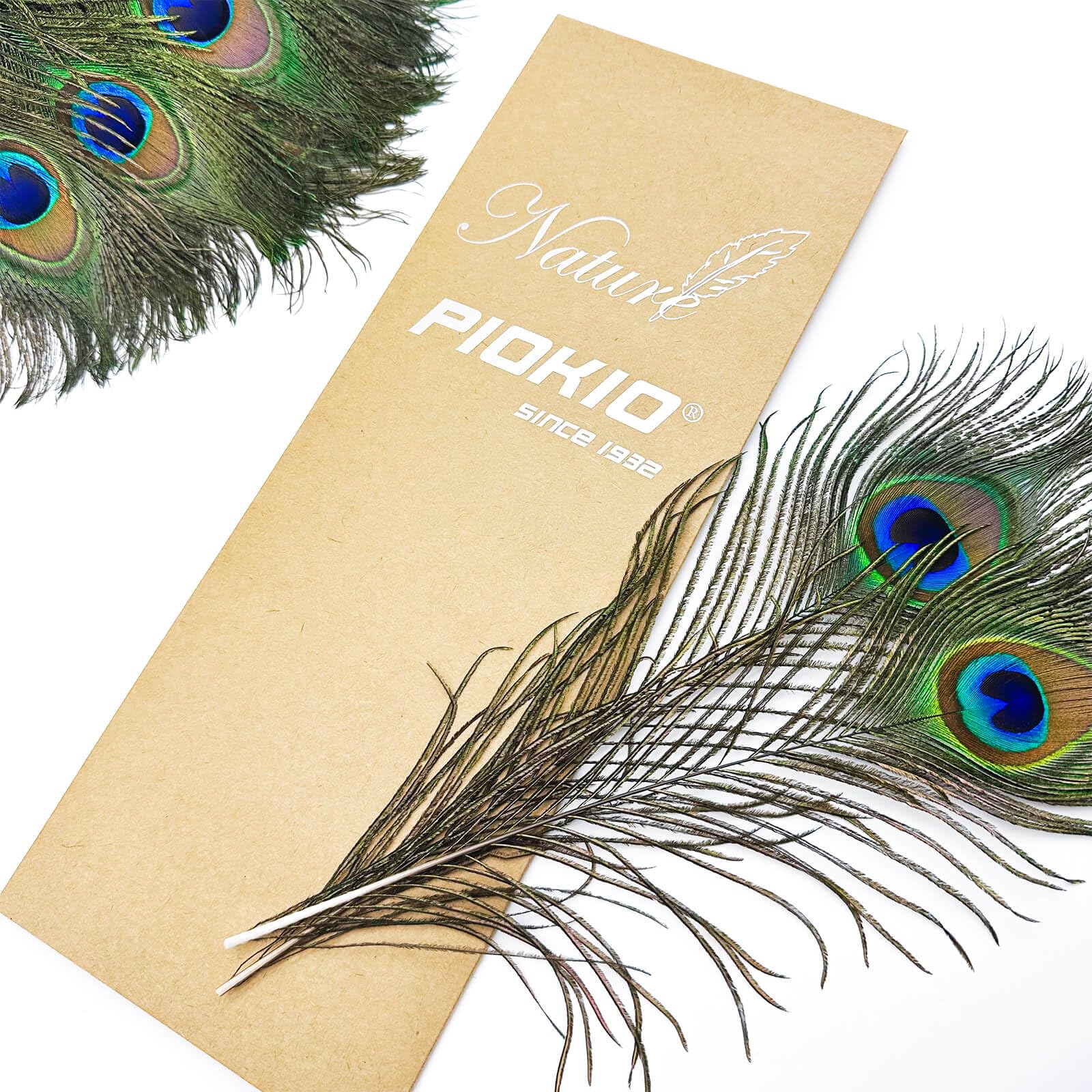 Piokio 50 pcs Natural Peacock Feathers in Bulk 10-12 inch(25-30 cm) Bulk for DIY Craft, Wedding, Mardi Gras Decoration