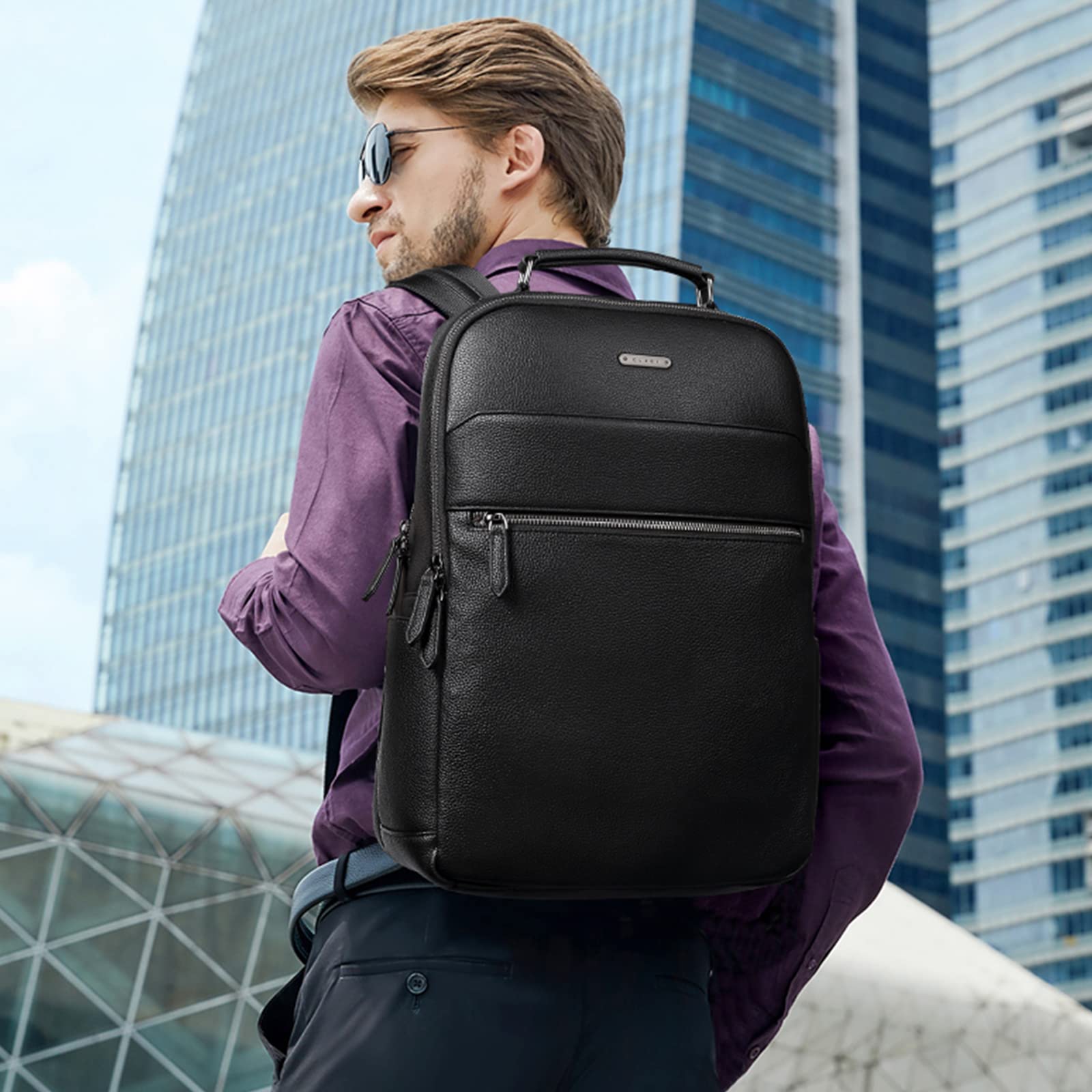CLUCI Leather Backpack for Men 15.6 Inch Laptop Business Work Travel Casual Large Vintage Daypack Black