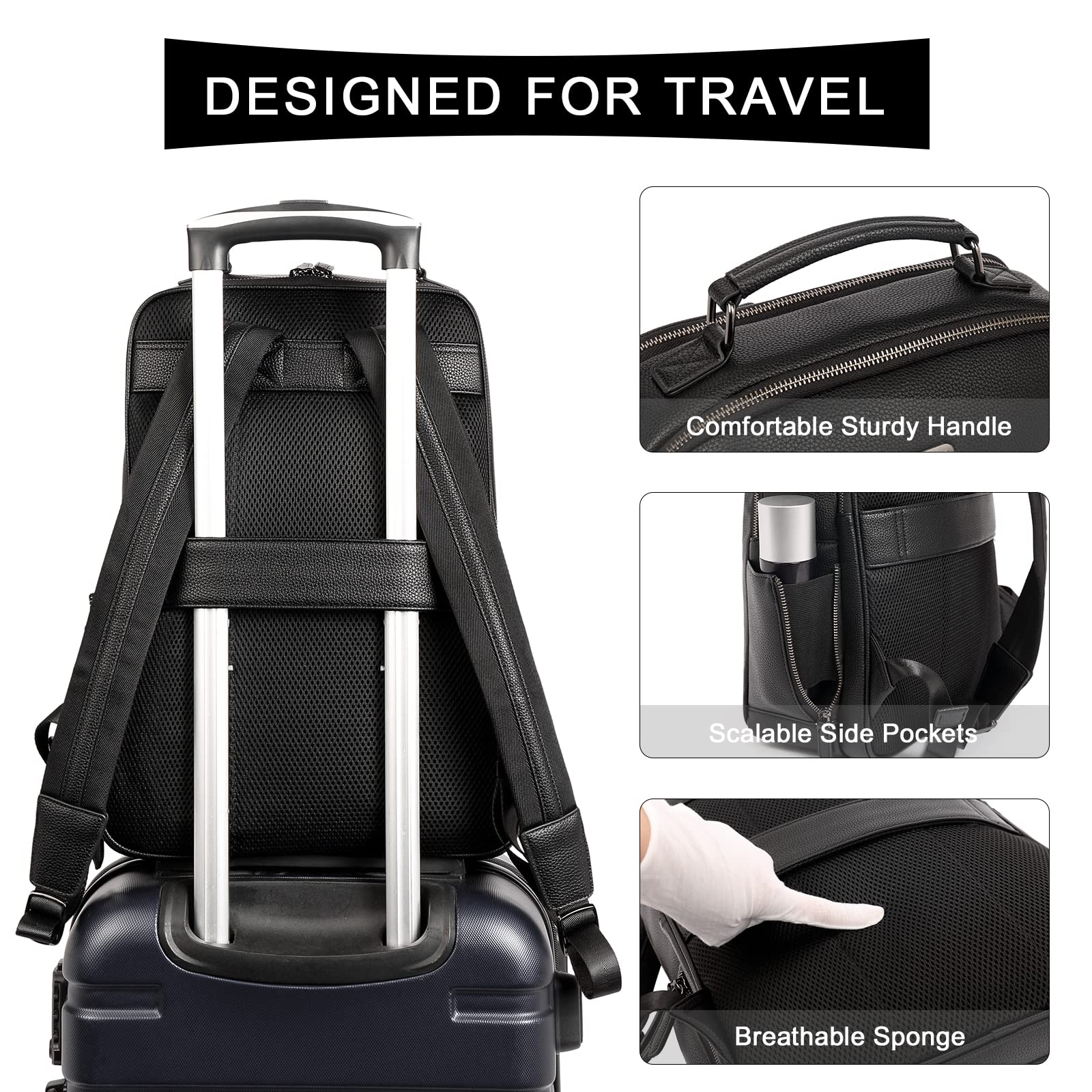 CLUCI Leather Backpack for Men 15.6 Inch Laptop Business Work Travel Casual Large Vintage Daypack Black